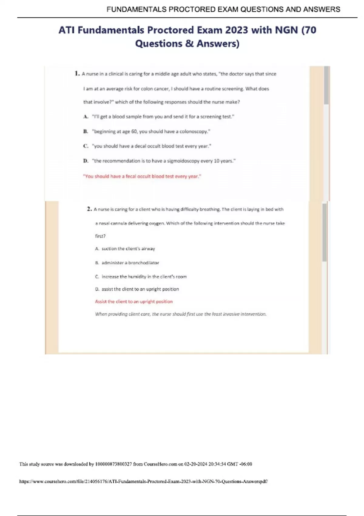 ATI Fundamentals Proctored Exam 2023 with NGN Questions with Verified ...