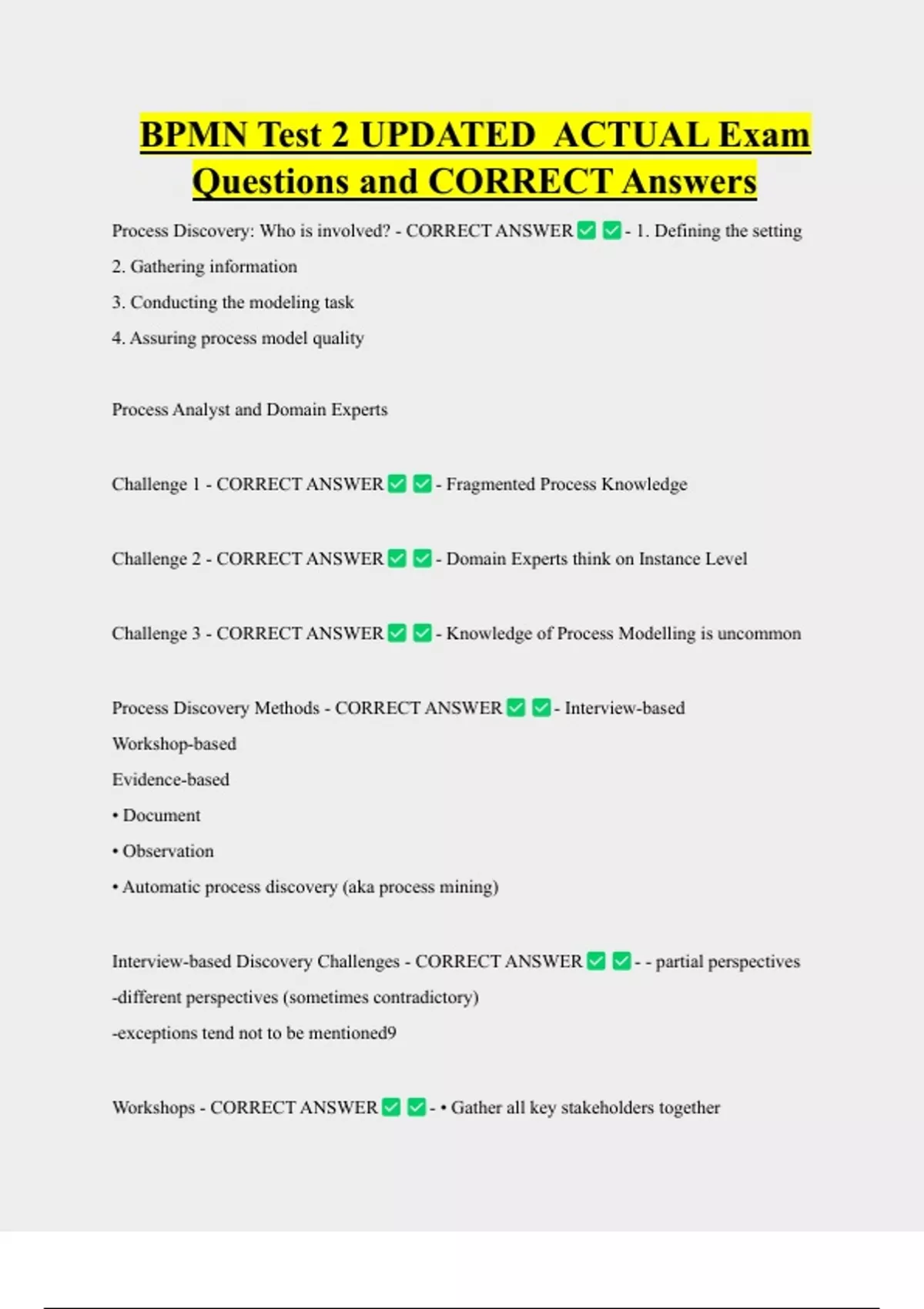 BPMN Test 2 UPDATED ACTUAL Exam Questions and CORRECT Answers - BPMN ...