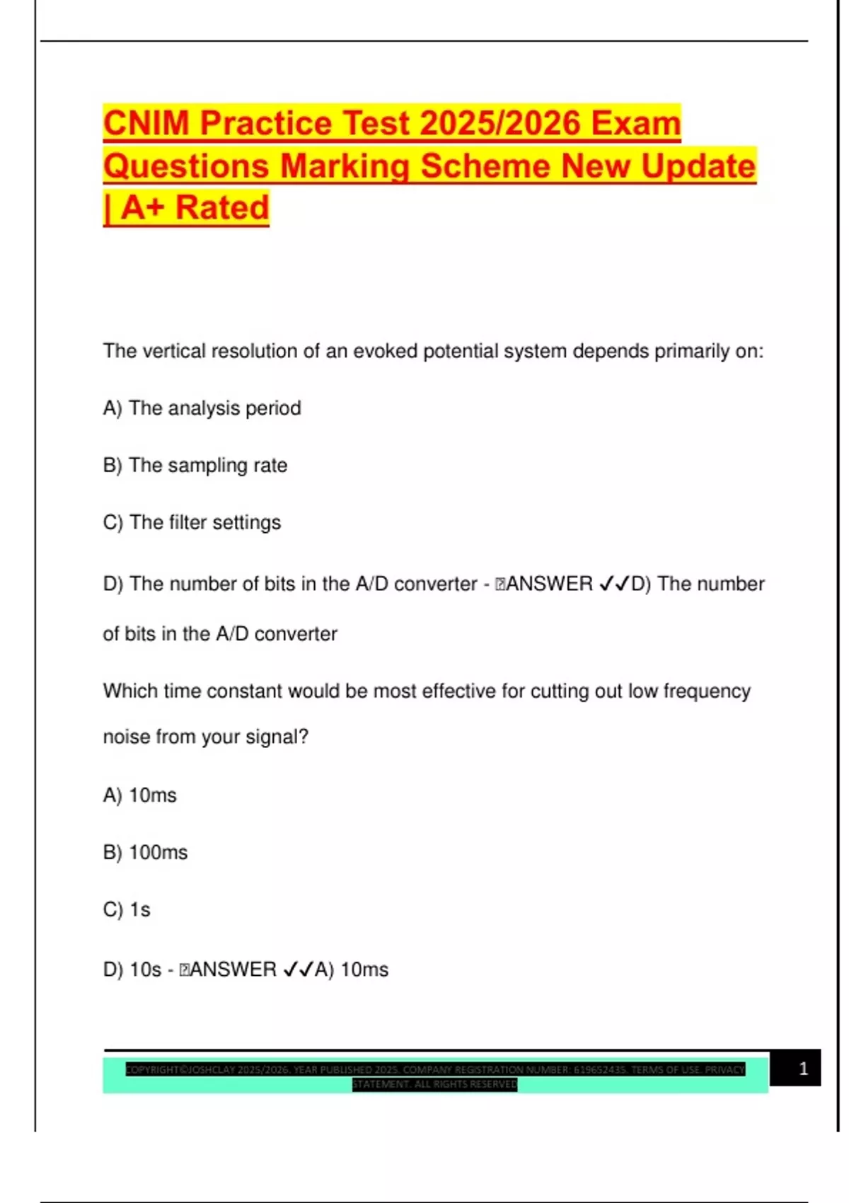 CNIM Practice Test 2025/2026 Exam Questions Marking Scheme New Update ...