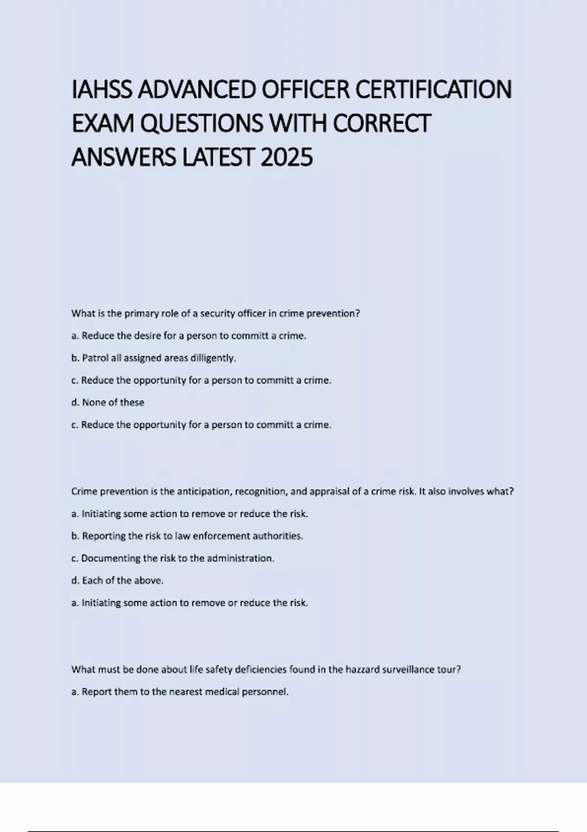 IAHSS ADVANCED OFFICER CERTIFICATION EXAM QUESTIONS WITH VERIFIED ...