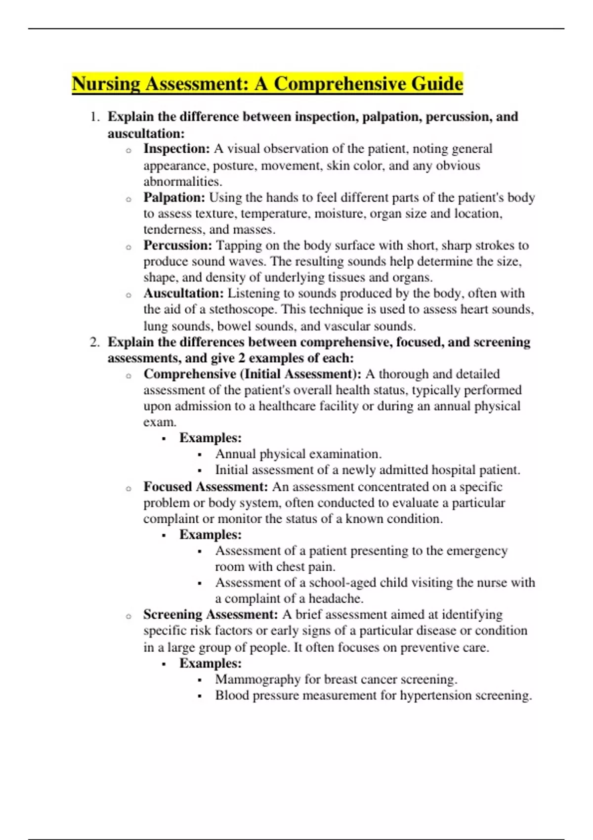 Nursing Assessment A Comprehensive Guide updated a plus - Nursing ...