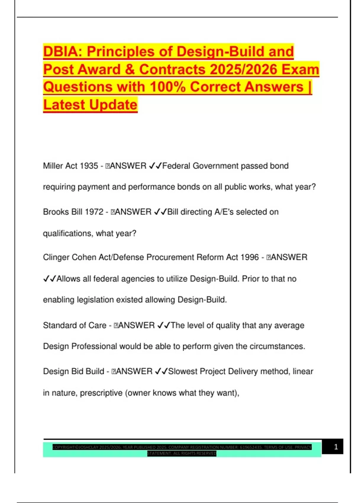 DBIA: Principles of Design-Build and Post Award & Contracts 2025/2026 ...