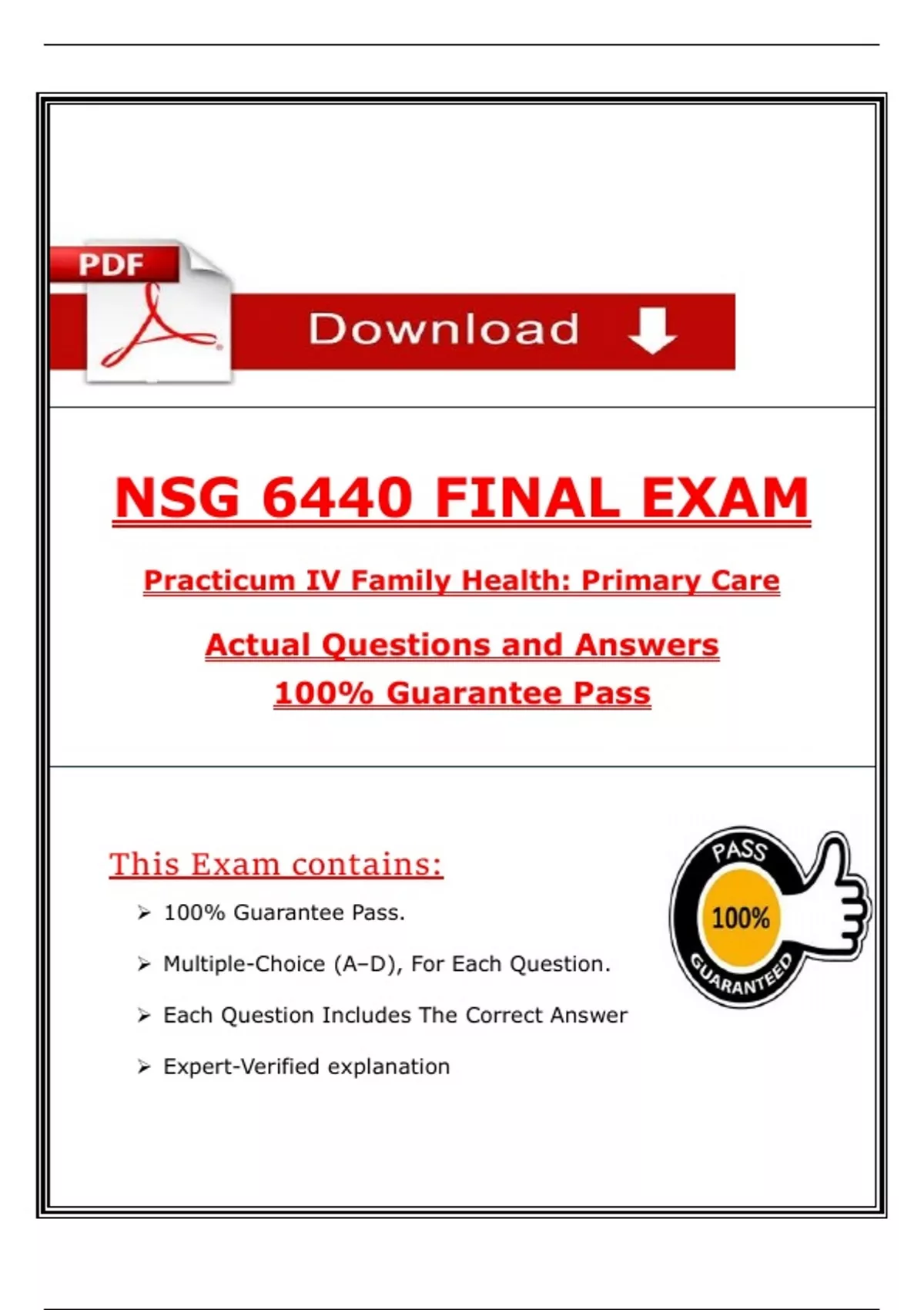 (2025 / 2026) NSG 6440 Predictor Final Exam (3 Version Exams) Tested ...