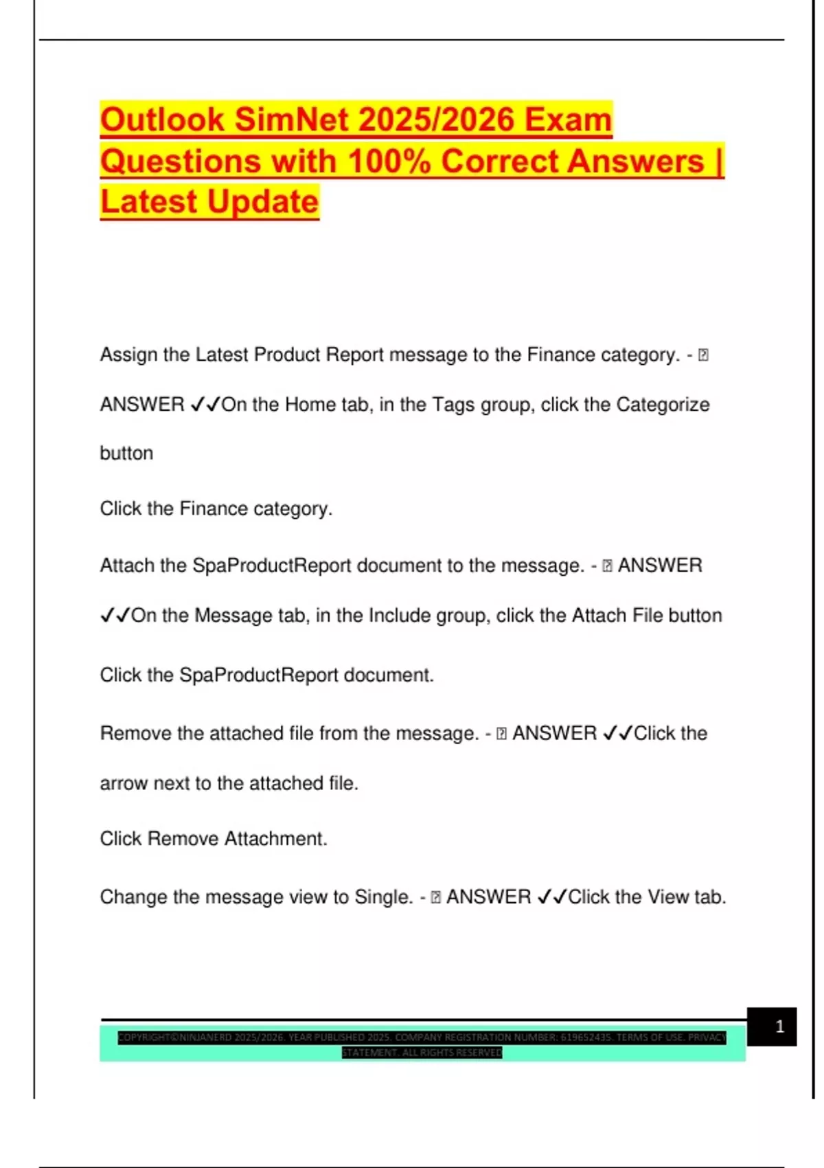 Outlook SimNet 2025/2026 Exam Questions with 100% Correct Answers ...