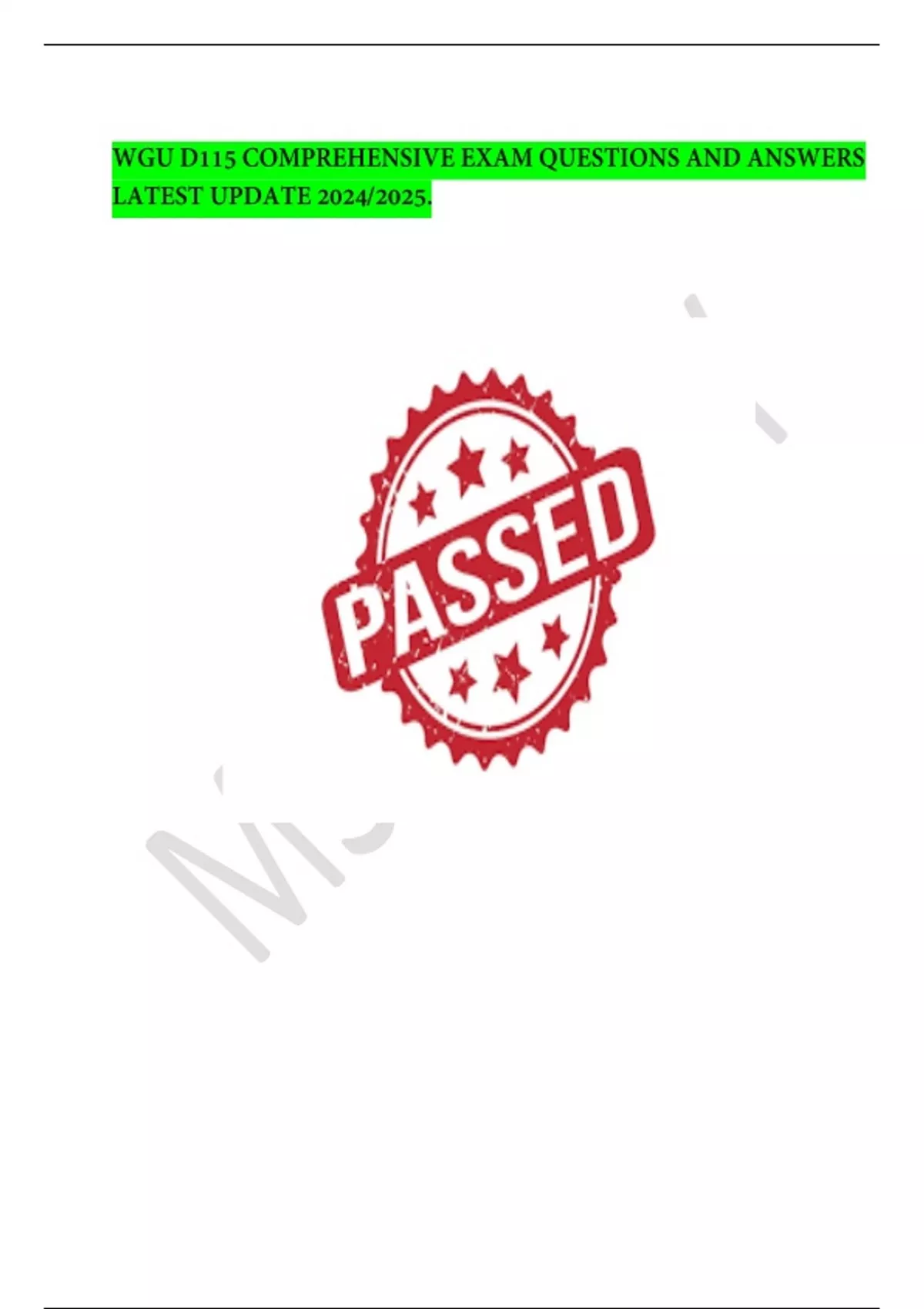WGU D115 Comprehensive Questions and Answers (Latest Update 2024/2025 ...