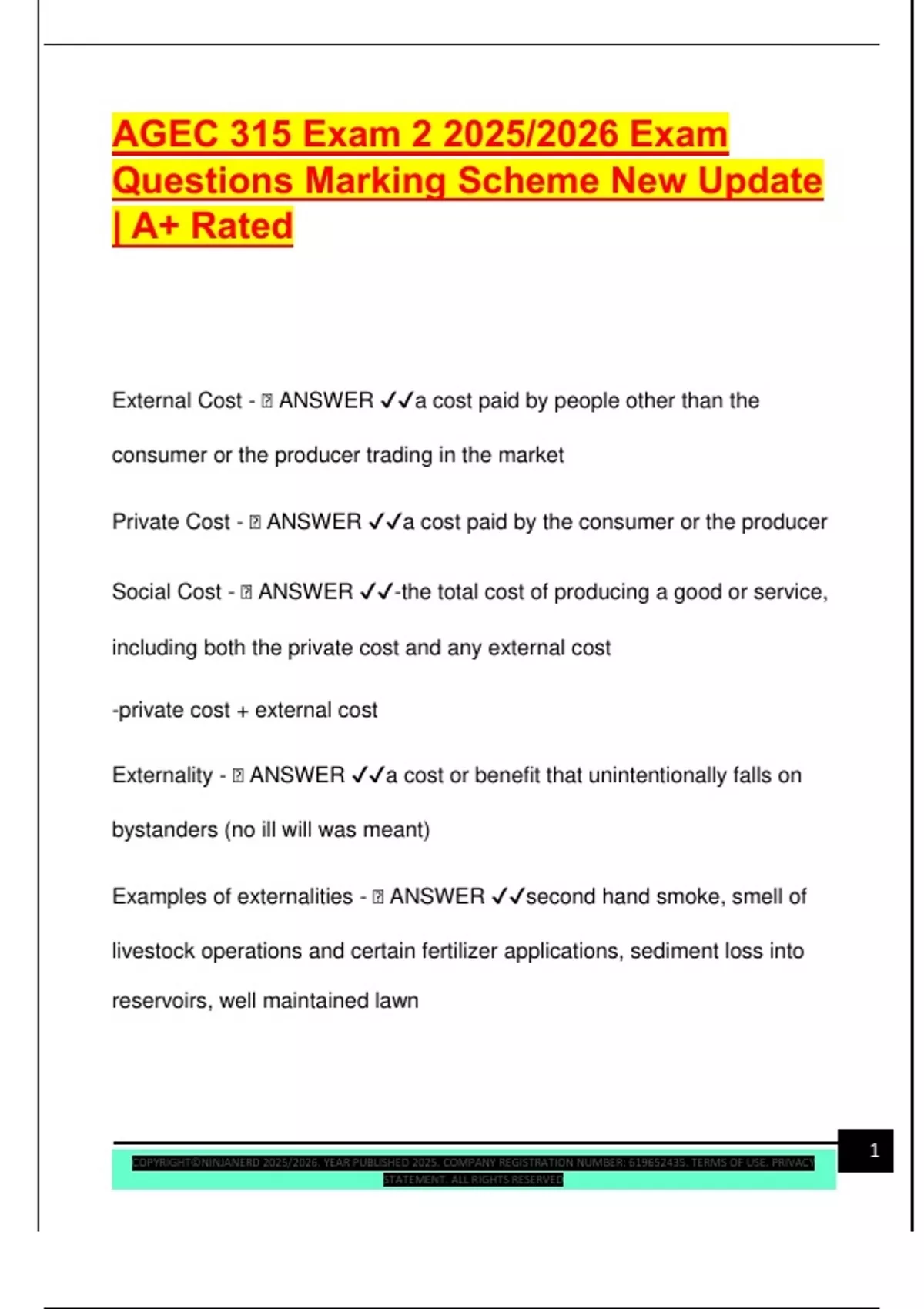 AGEC 315 Exam 2 2025/2026 Exam Questions Marking Scheme New Update | A+ ...