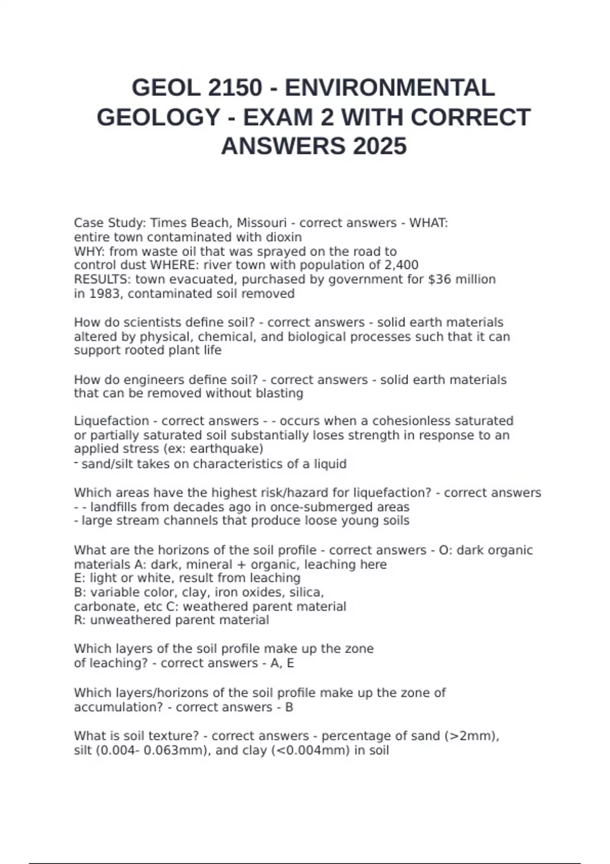 GEOL 2150 - ENVIRONMENTAL GEOLOGY - EXAM 2 WITH CORRECT ANSWERS 2025 ...