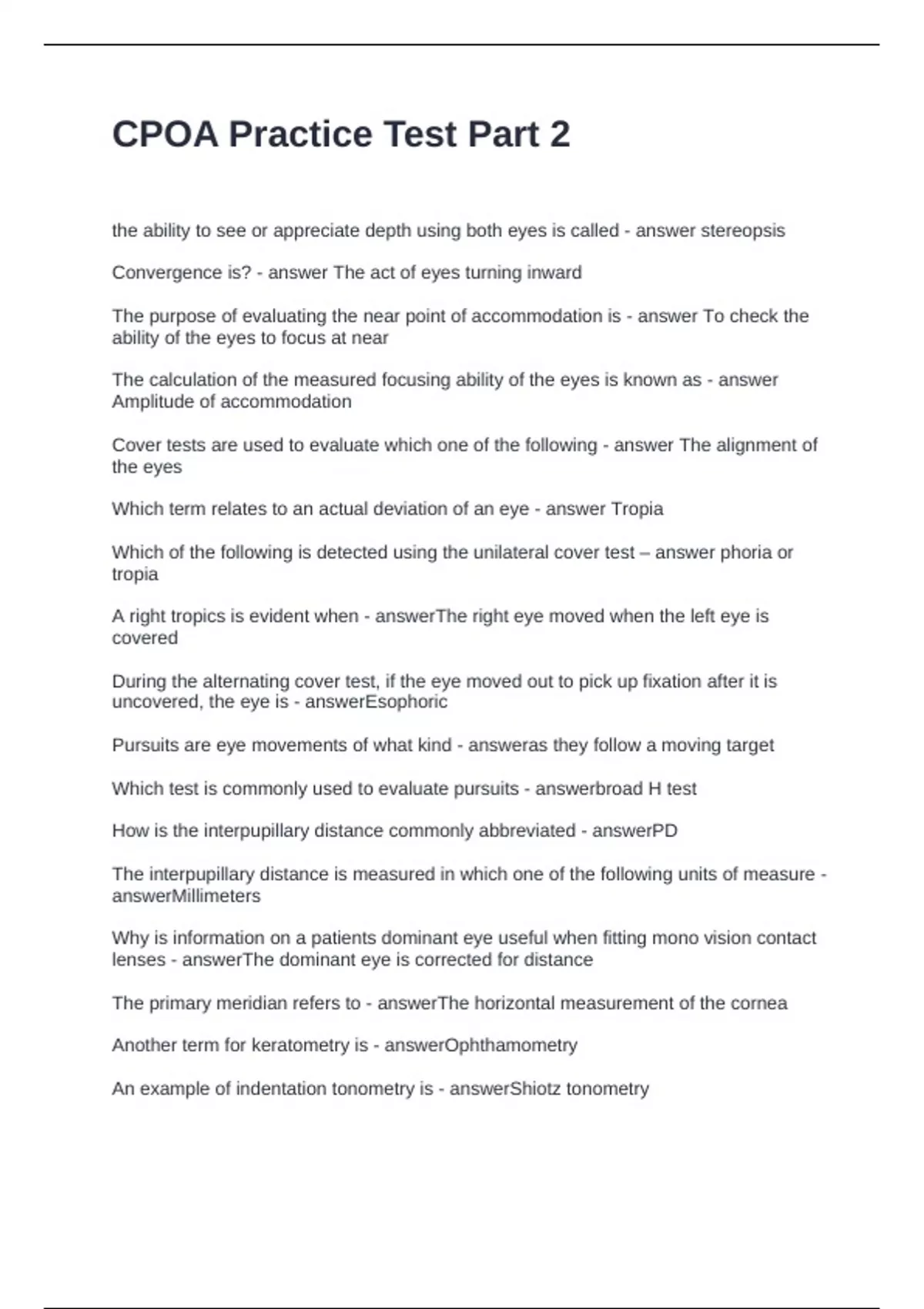 CPOA Practice Test Part 2 Questions with Solutions - CPOA - Stuvia US