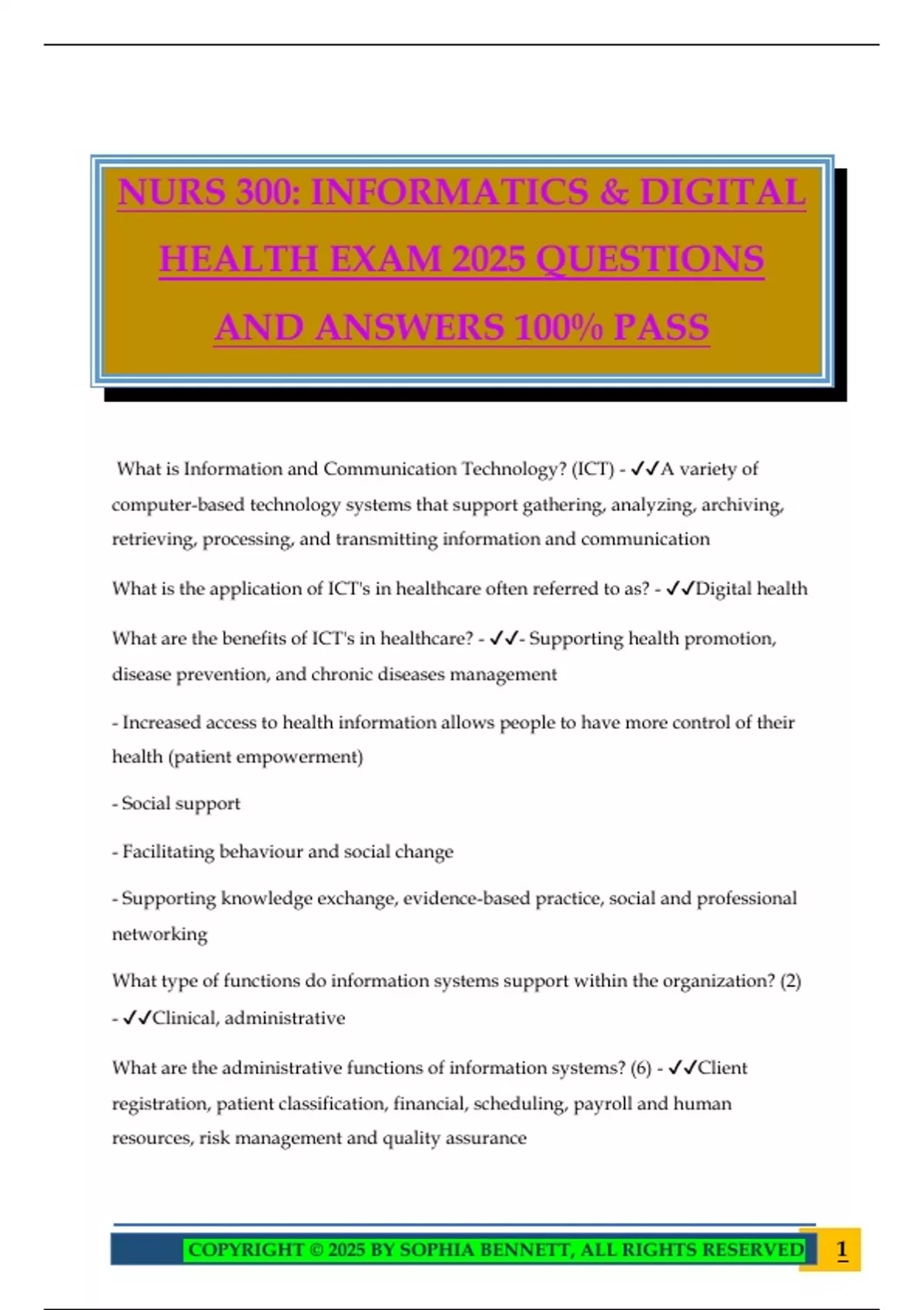 NURS 300: INFORMATICS & DIGITAL HEALTH EXAM 2025 QUESTIONS AND ANSWERS 100% PASS - NUR 300 ...