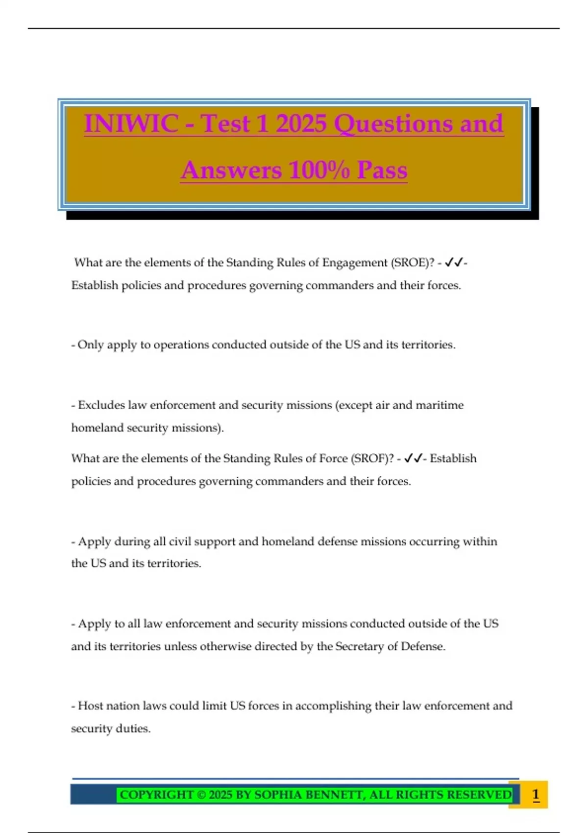 INIWIC - Test 1 2025 Questions and Answers 100% Pass - Iniwic - Stuvia US