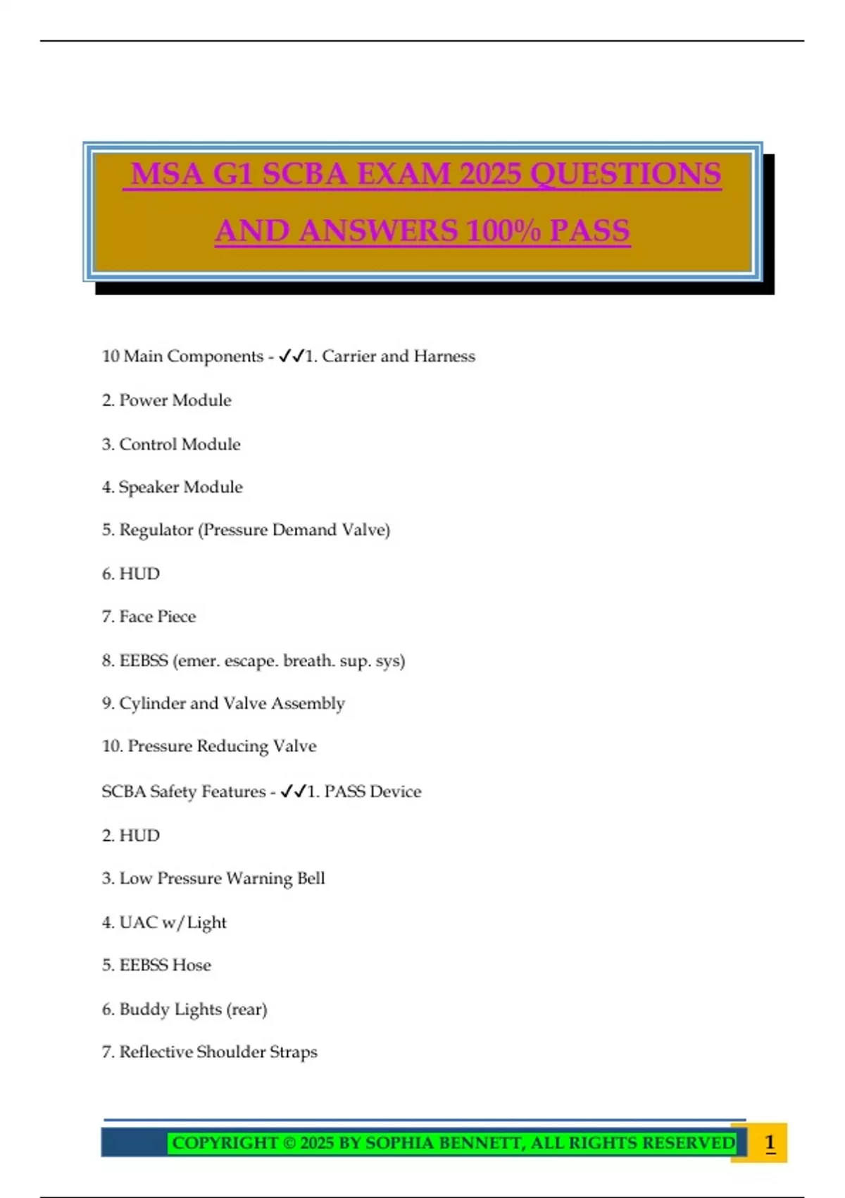 MSA G1 SCBA EXAM 2025 QUESTIONS AND ANSWERS 100% PASS - MSA G1 SCBA - Stuvia US