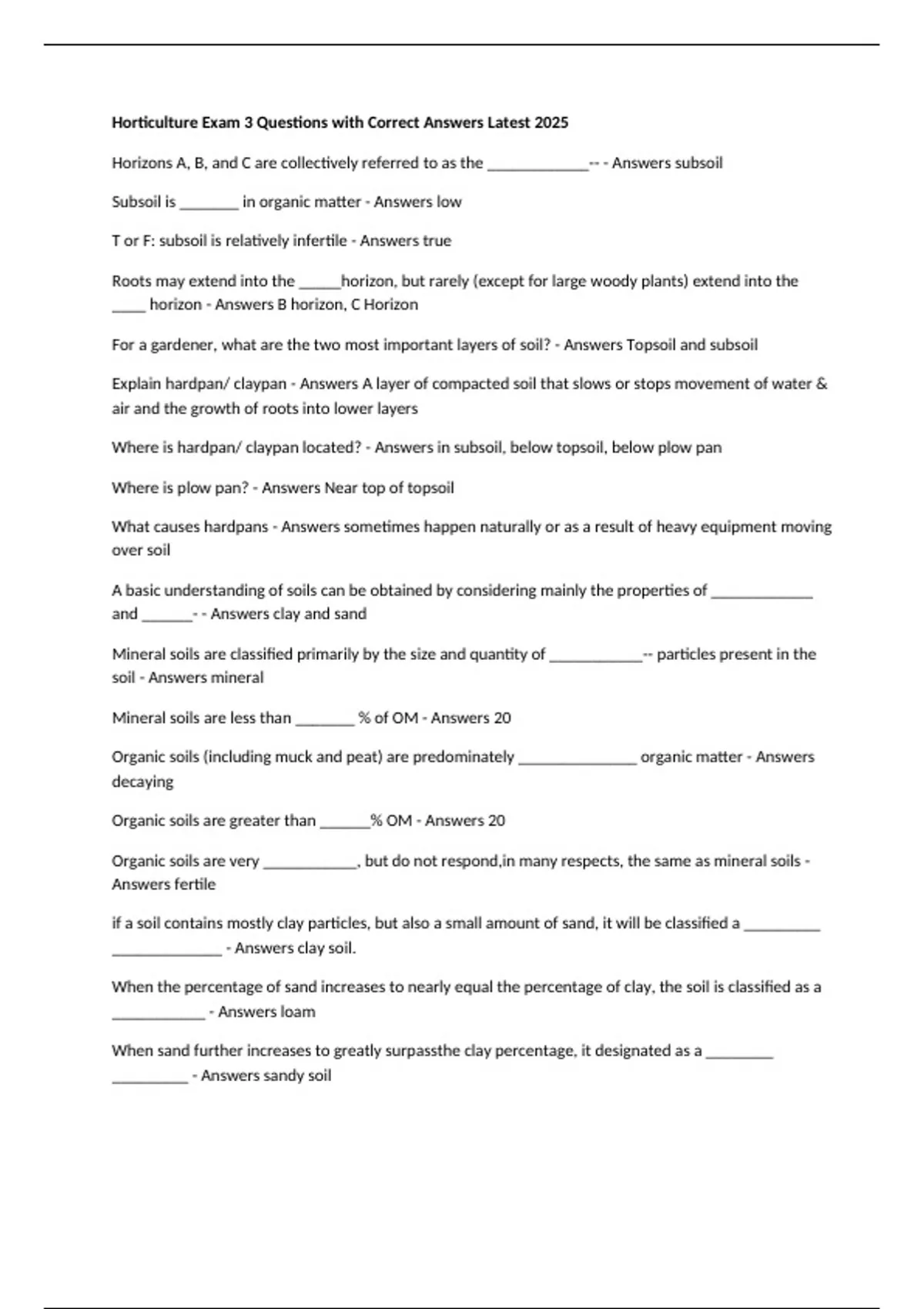 Horticulture Exam 3 Questions with Correct Answers Latest 2025 ...