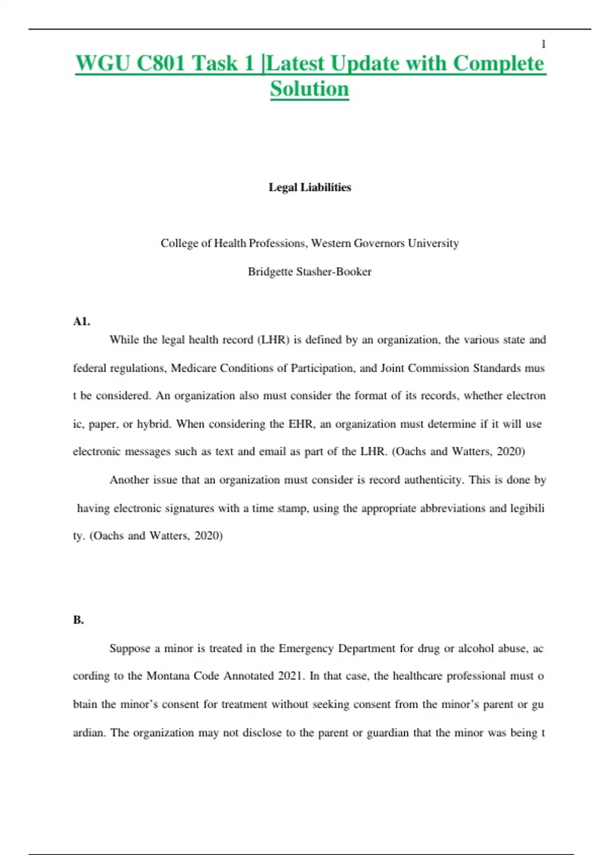 WGU C801 Task 1 |Latest Update with Complete Solution - C801 - Stuvia US