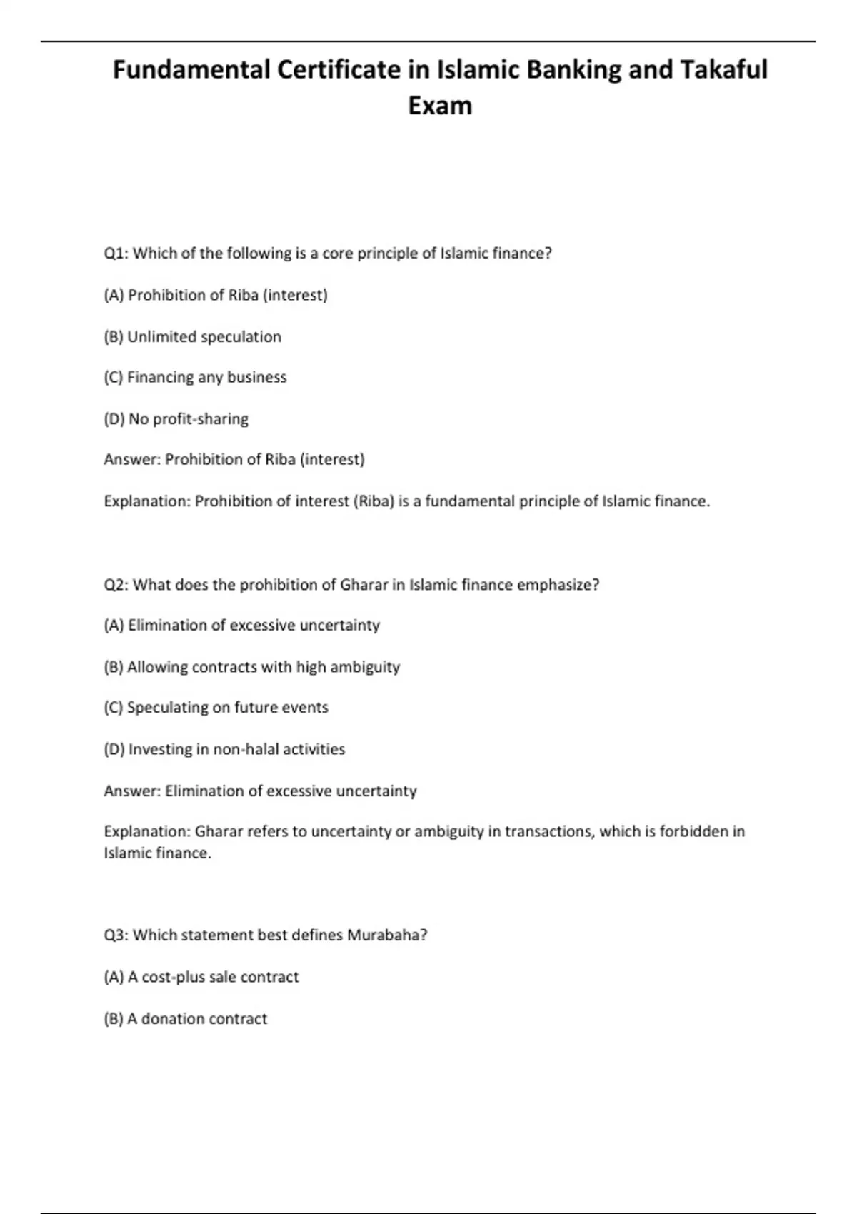 Fundamental Certificate in Islamic Banking and Takaful Exam - Computers ...