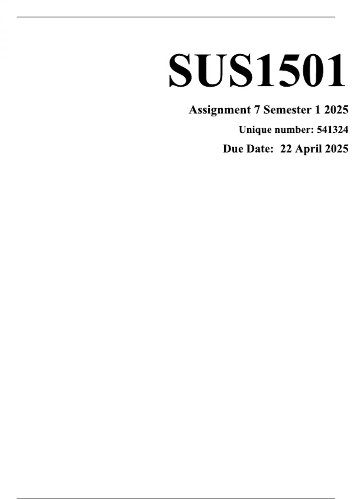 SUS1501 Assignment 7 (COMPLETE ANSWERS) Semester 1 (541324) - DUE 22 ...