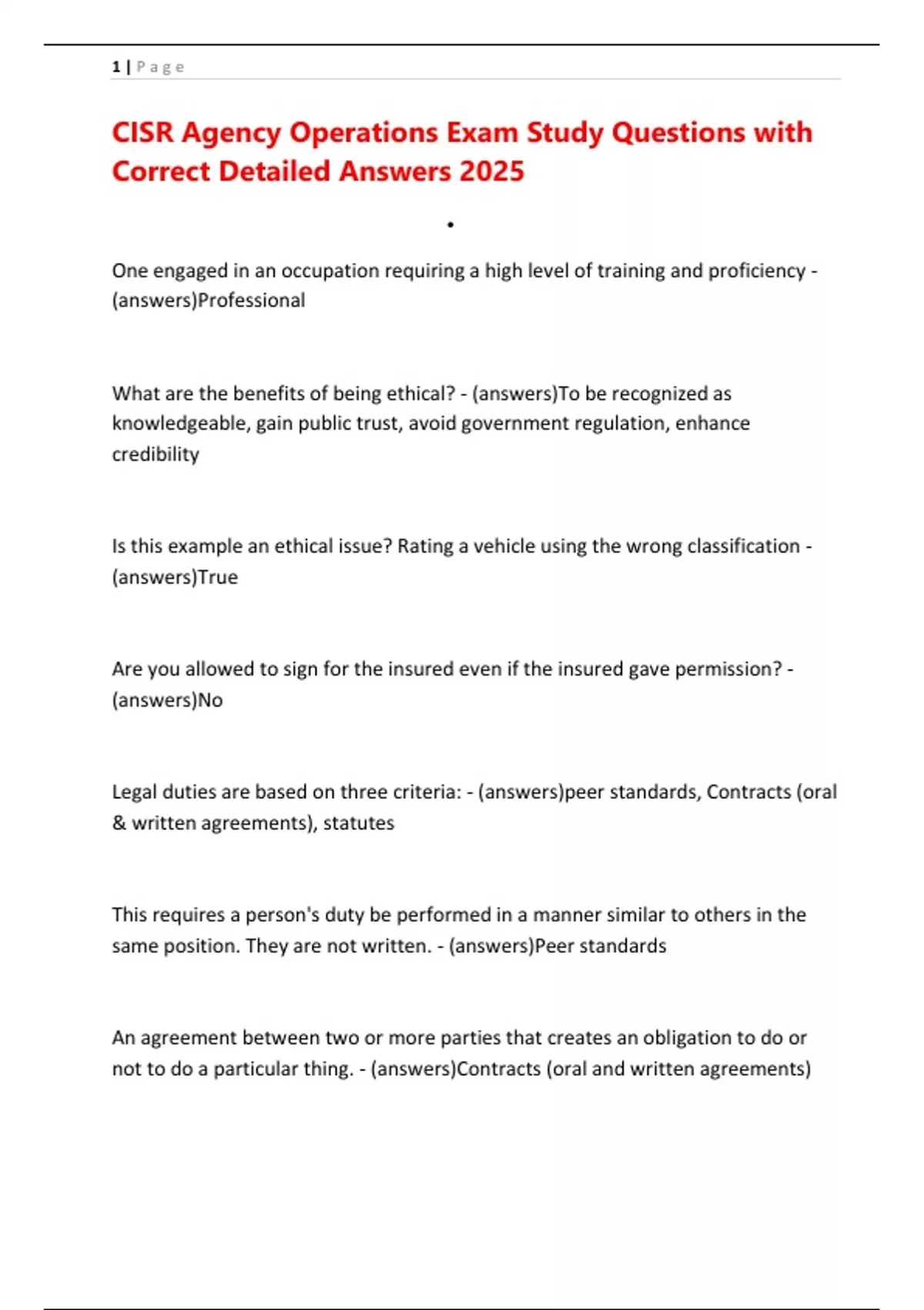 CISR Agency Operations Exam Study Questions with Correct Detailed ...