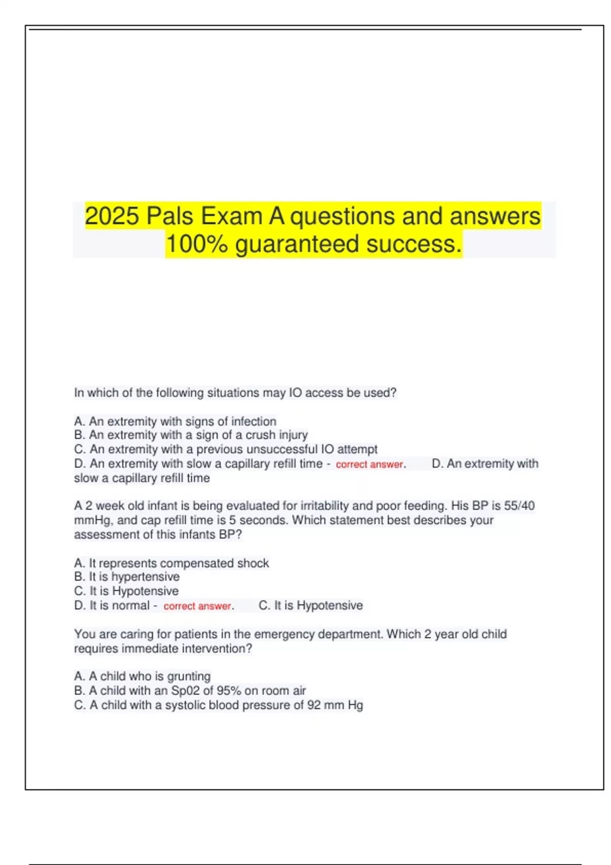 2025 Pals Exam A questions and answers - 2025 Pals - Stuvia US