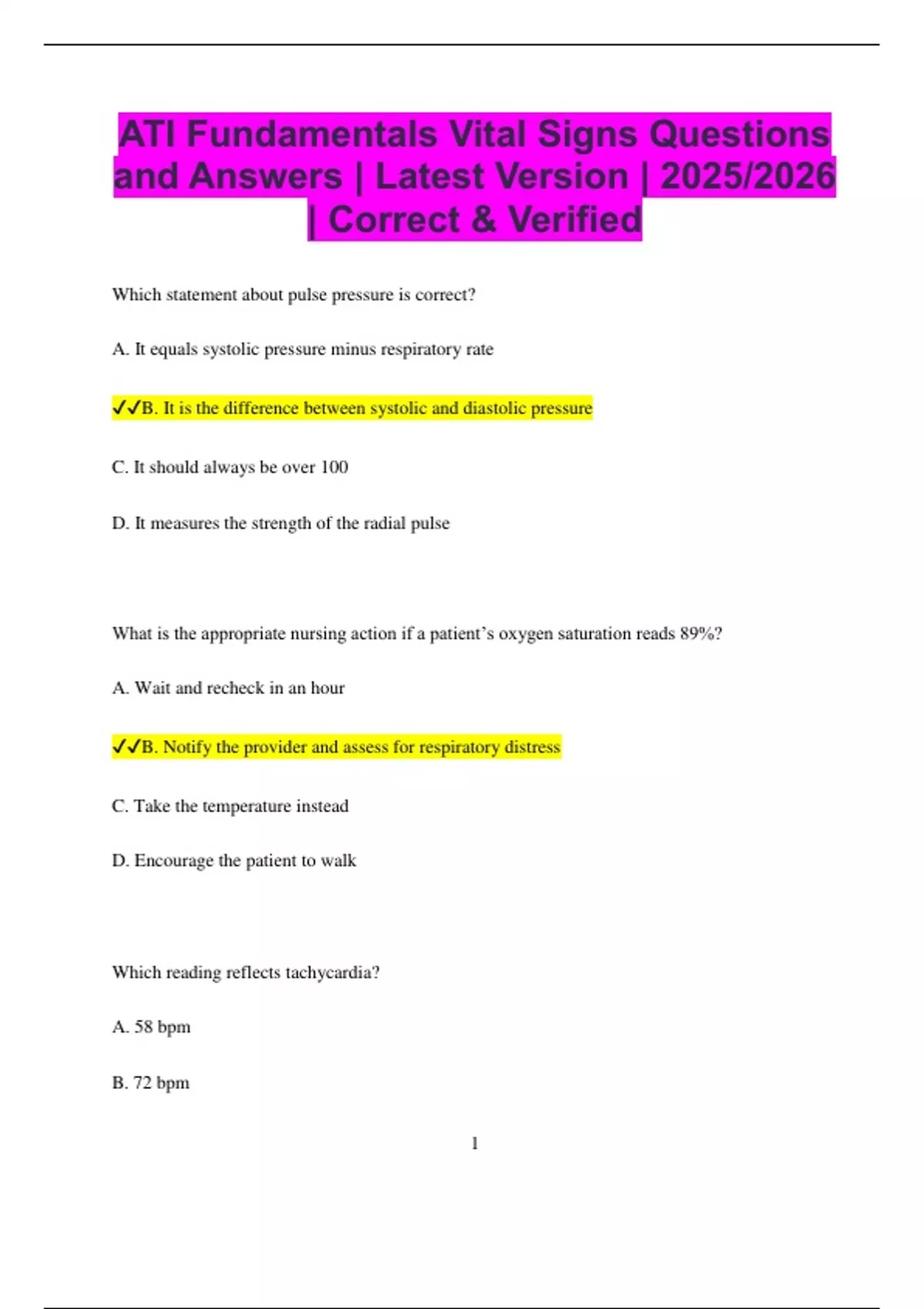 ATI Fundamentals Vital Signs Questions and Answers | Latest Version ...