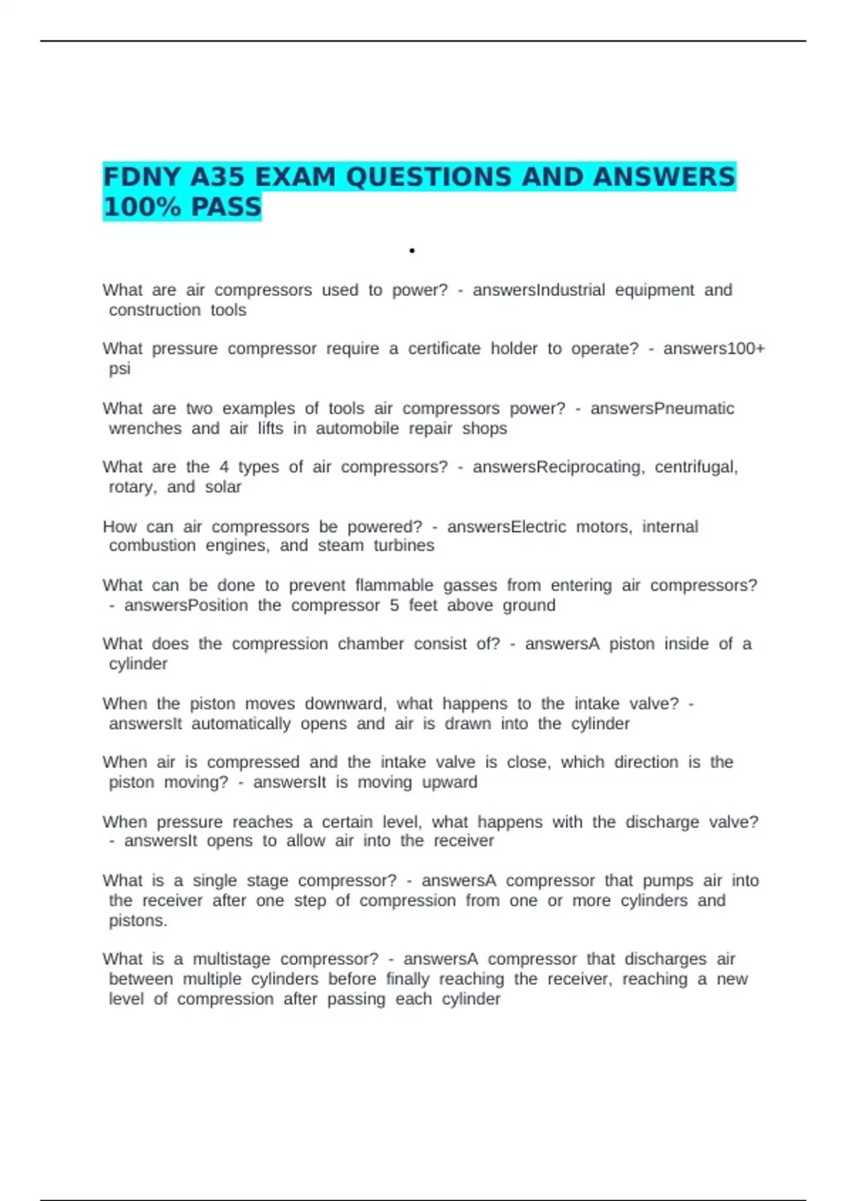 Fdny A35 Exam Questions and Answers 100% Pass - FDNY - Stuvia US