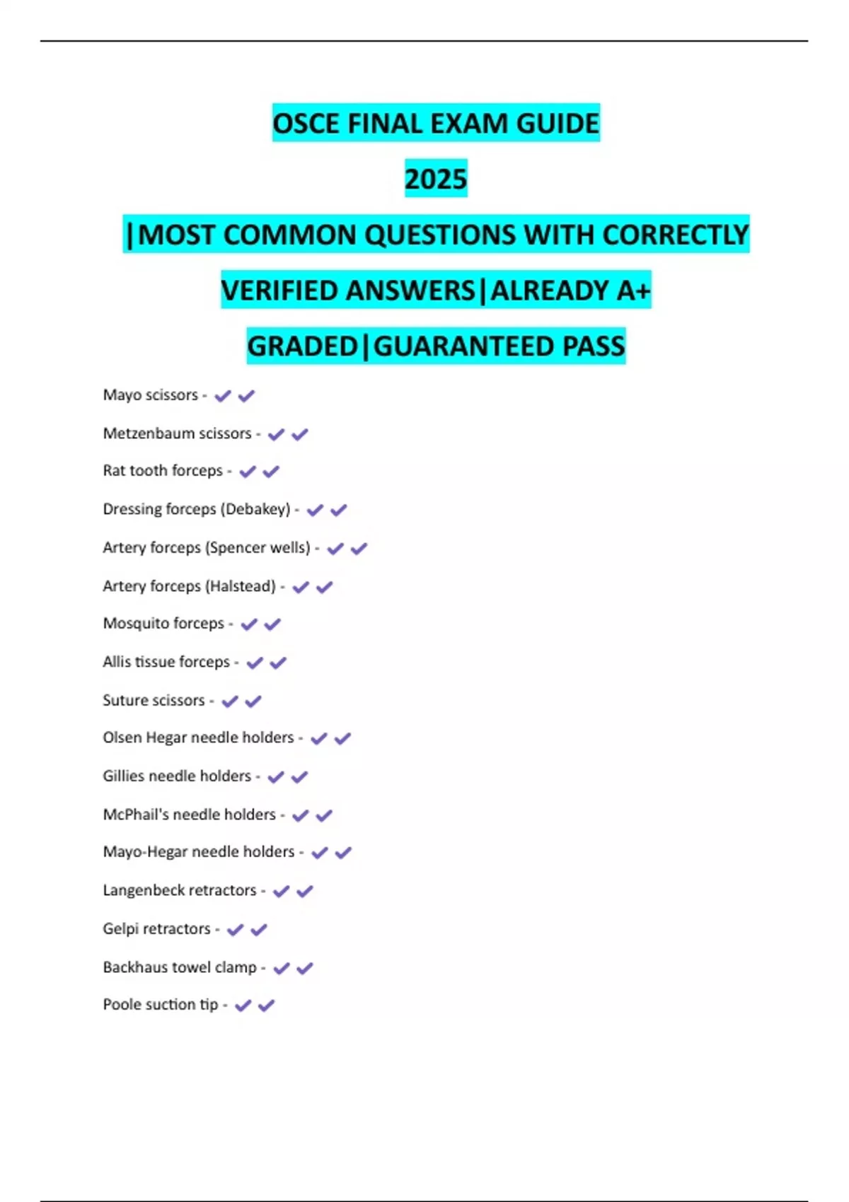 OSCE FINAL EXAM GUIDE 2025 |MOST COMMON QUESTIONS WITH CORRECTLY ...