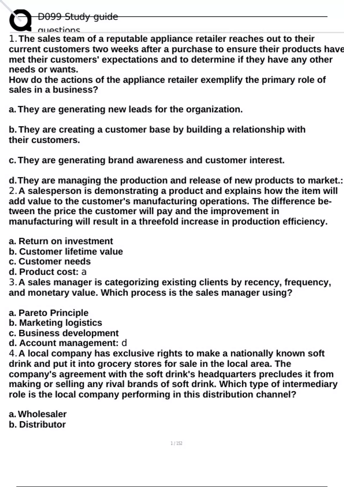 D099 Study guide questions - D099 - Stuvia US
