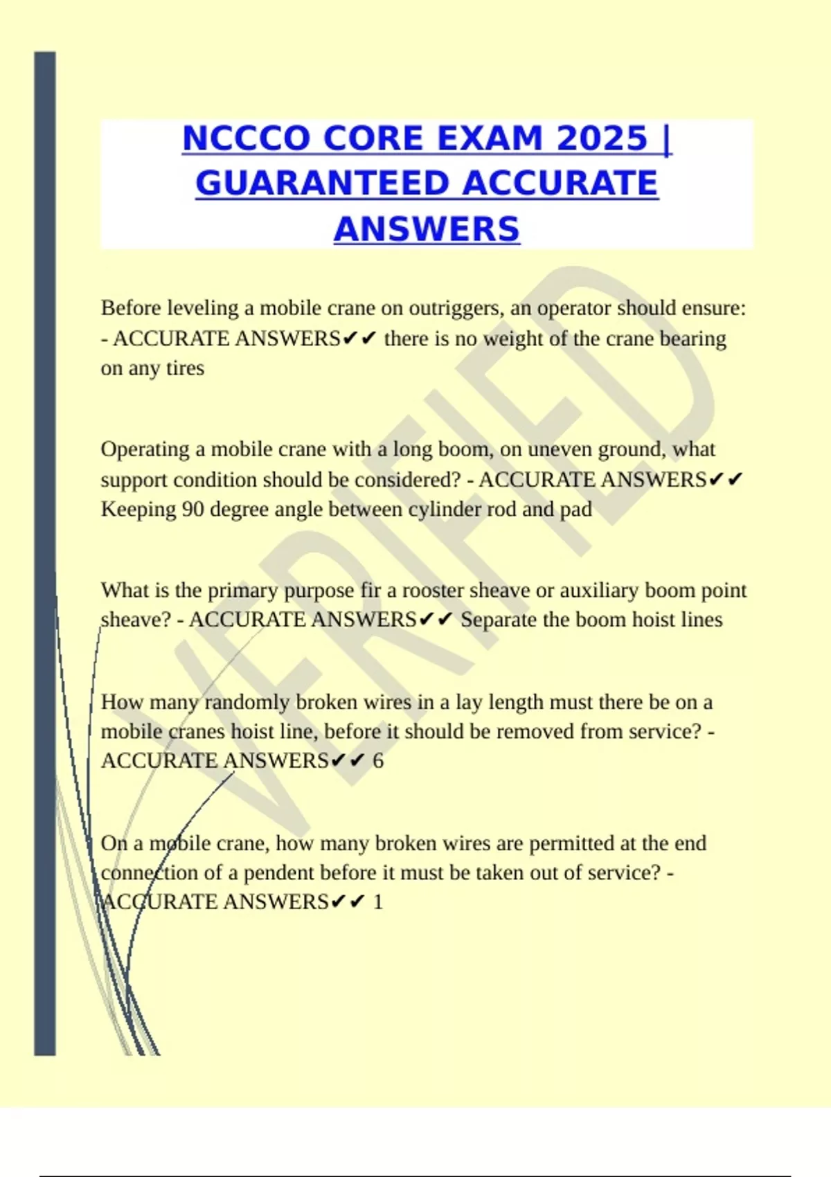 NCCCO CORE EXAM 2025 |GUARANTEED ACCURATE ANSWERS - NCCCO CORE - Stuvia US