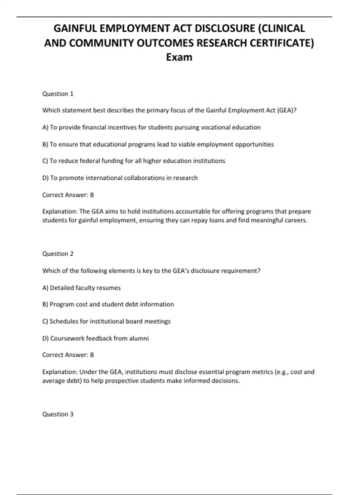 GAINFUL EMPLOYMENT ACT DISCLOSURE (CLINICAL AND COMMUNITY OUTCOMES ...