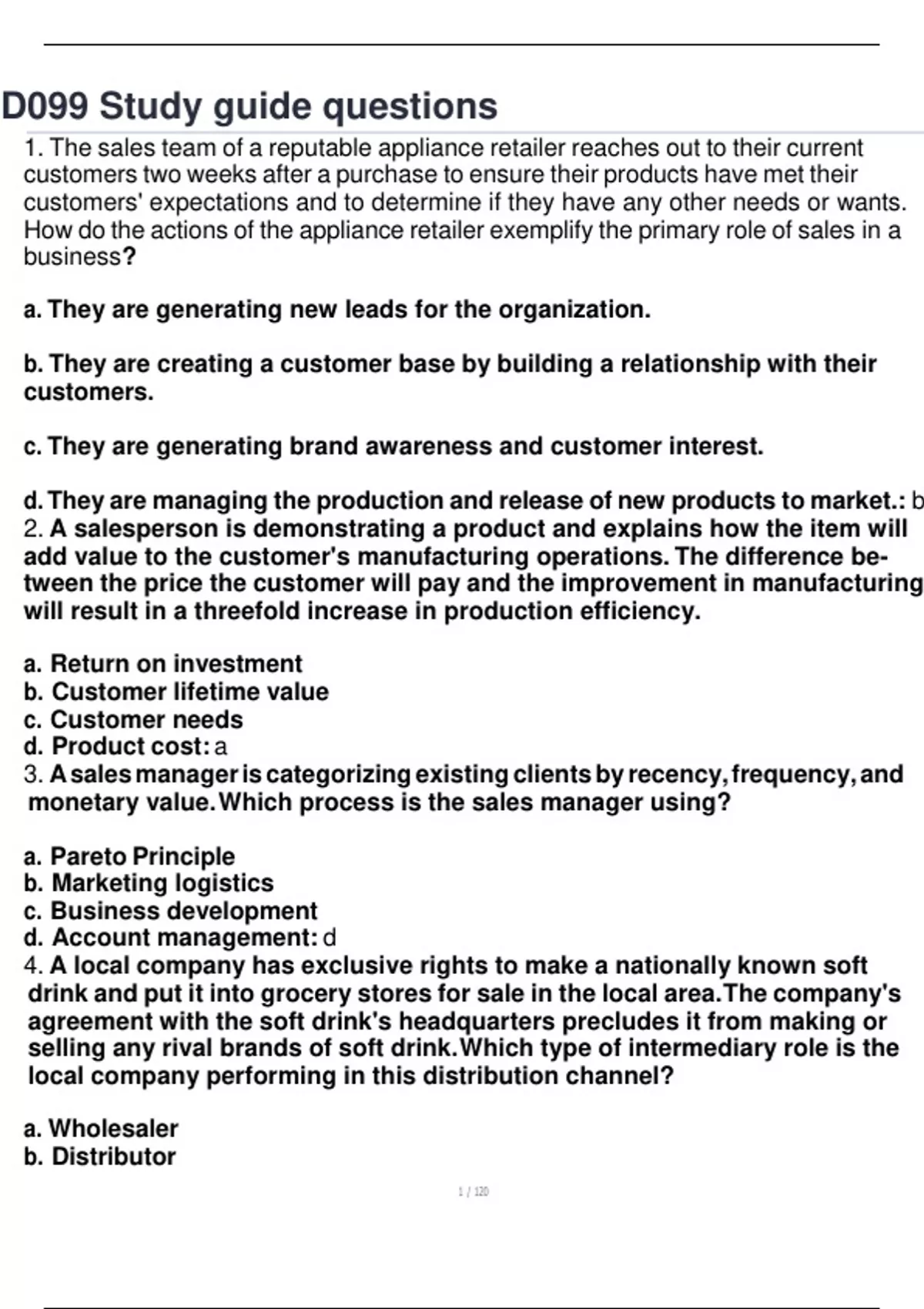 WGU Sales Management D099 Pre-Assessment - WGU Sales - Stuvia US