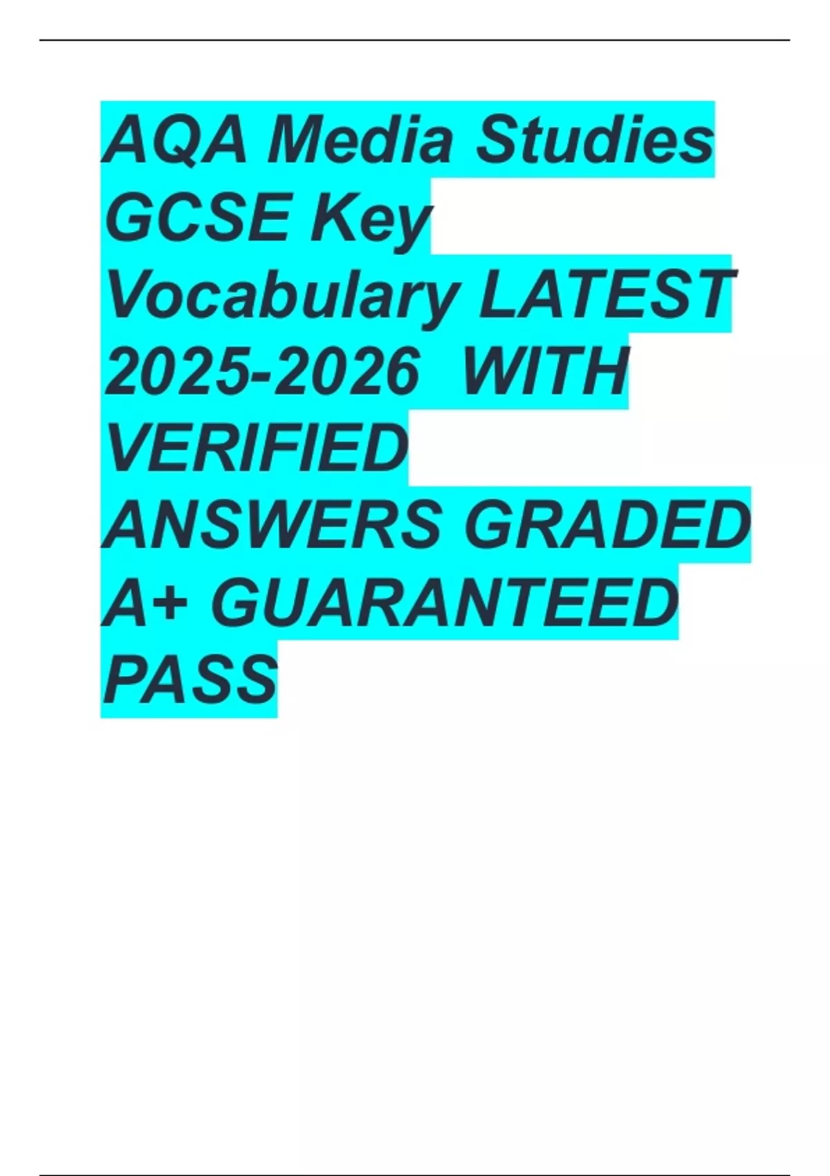 AQA Media Studies GCSE Key Vocabulary LATEST WITH VERIFIED ANSWERS ...
