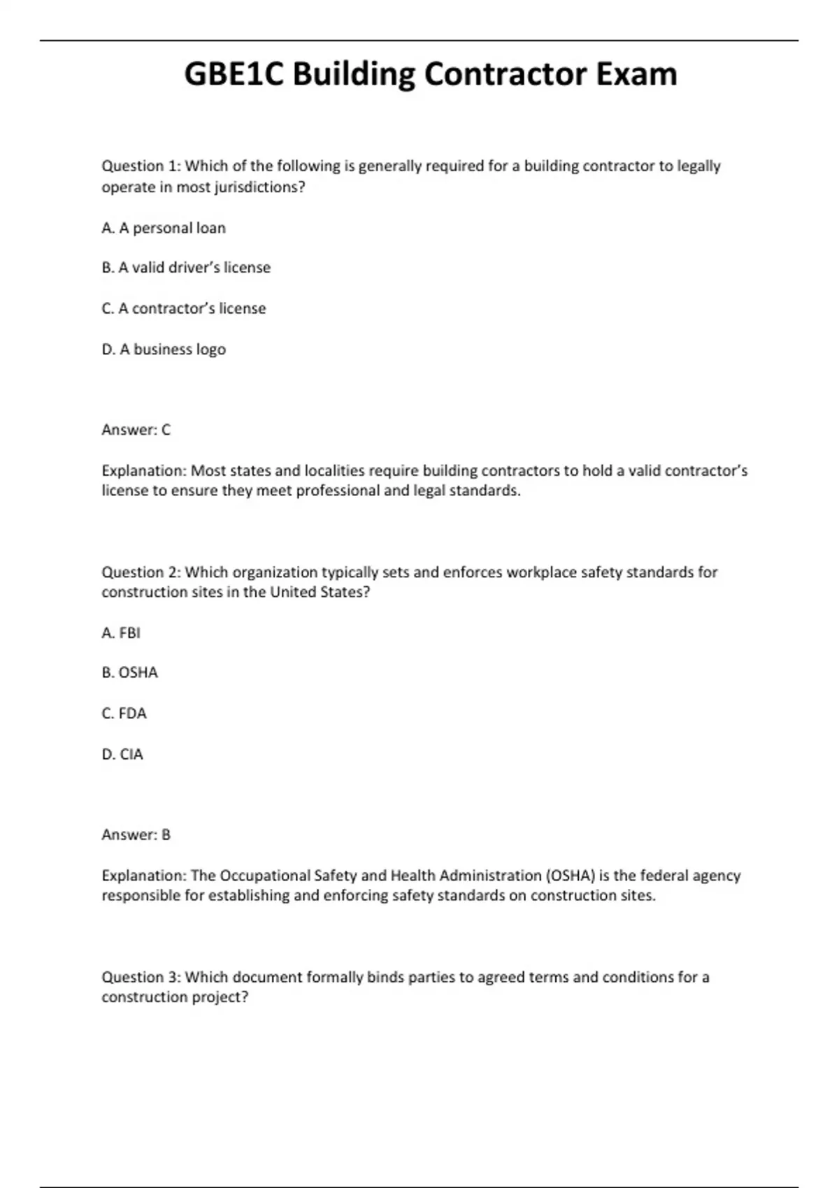 GBE1C Building Contractor Exam - Computers - Stuvia US