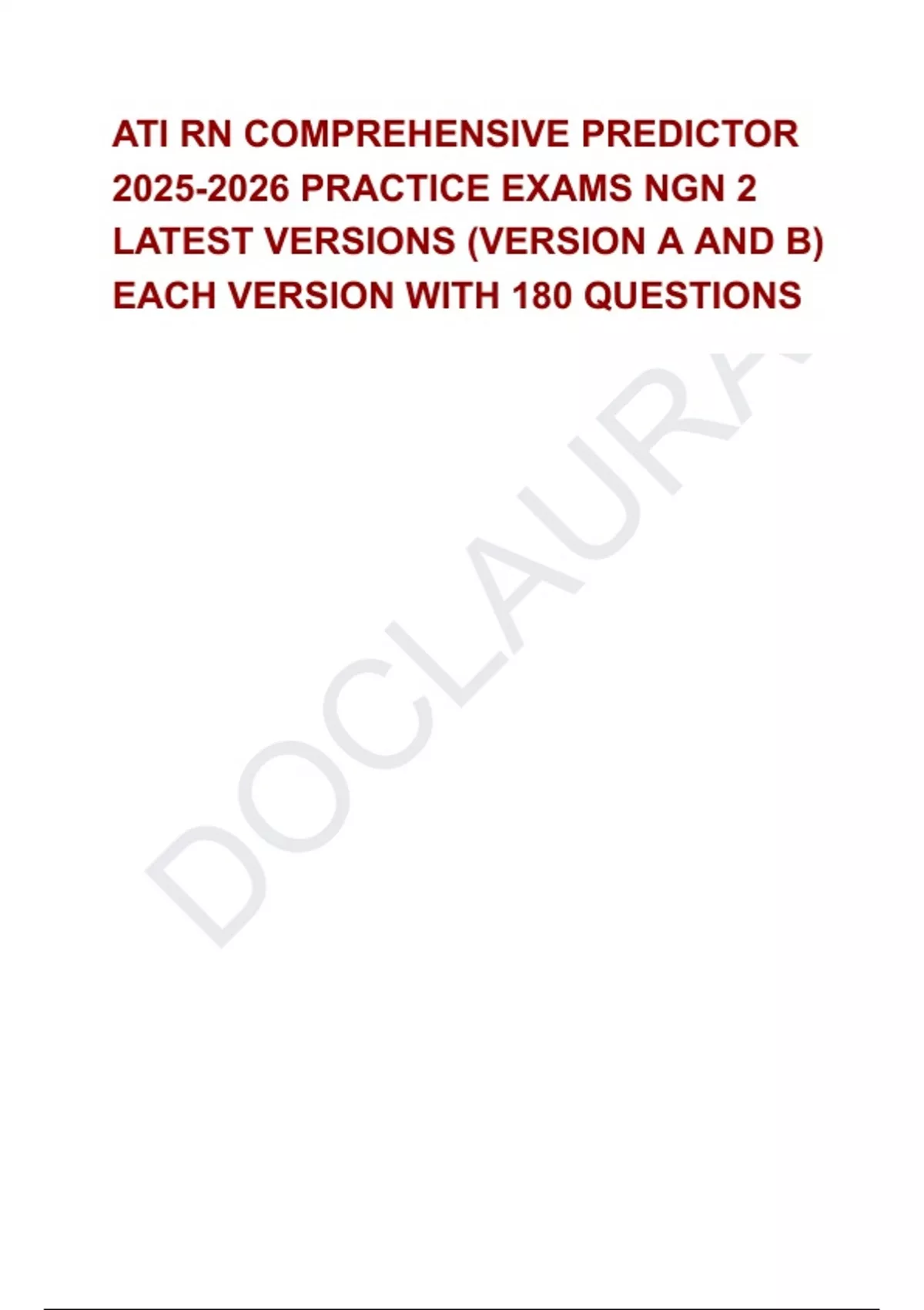 ATI RN COMPREHENSIVE PREDICTOR PRACTICE EXAMS NGN 2 LATEST VERSIONS ...