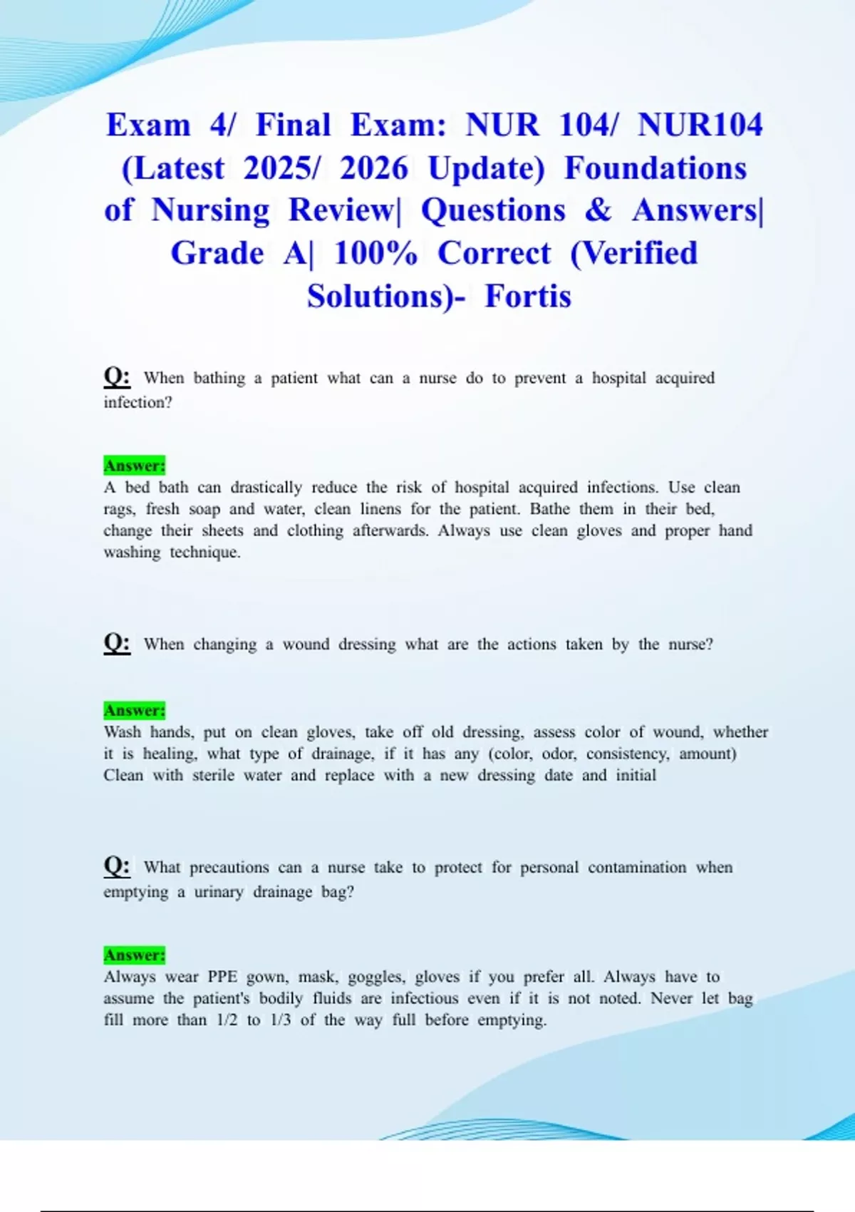 Exam 4/ Final Exam: NUR 104/ NUR104 (Latest 2025/ 2026 Update ...