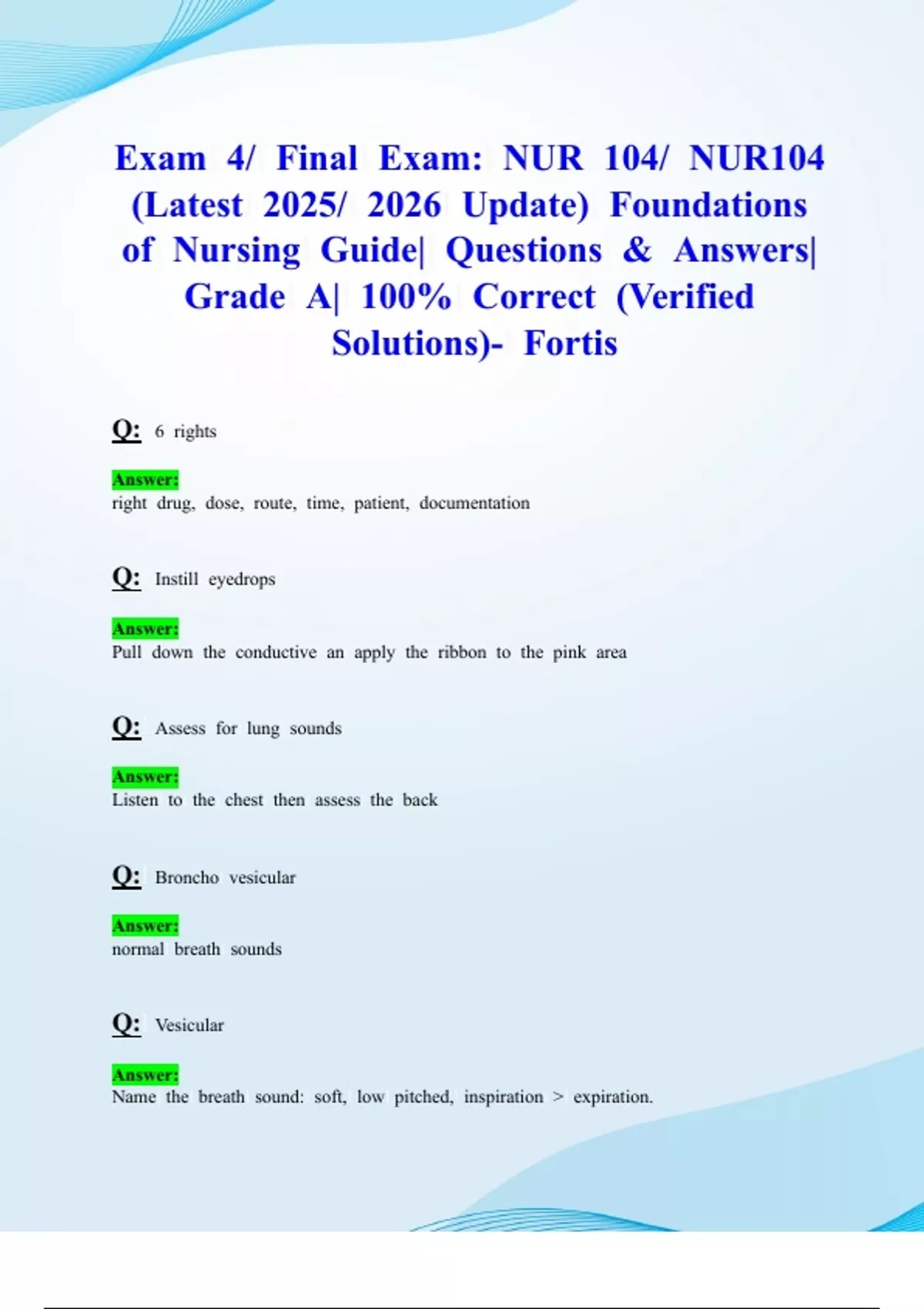 Exam 4/ Final Exam: NUR 104/ NUR104 (Latest 2025/ 2026 Update ...