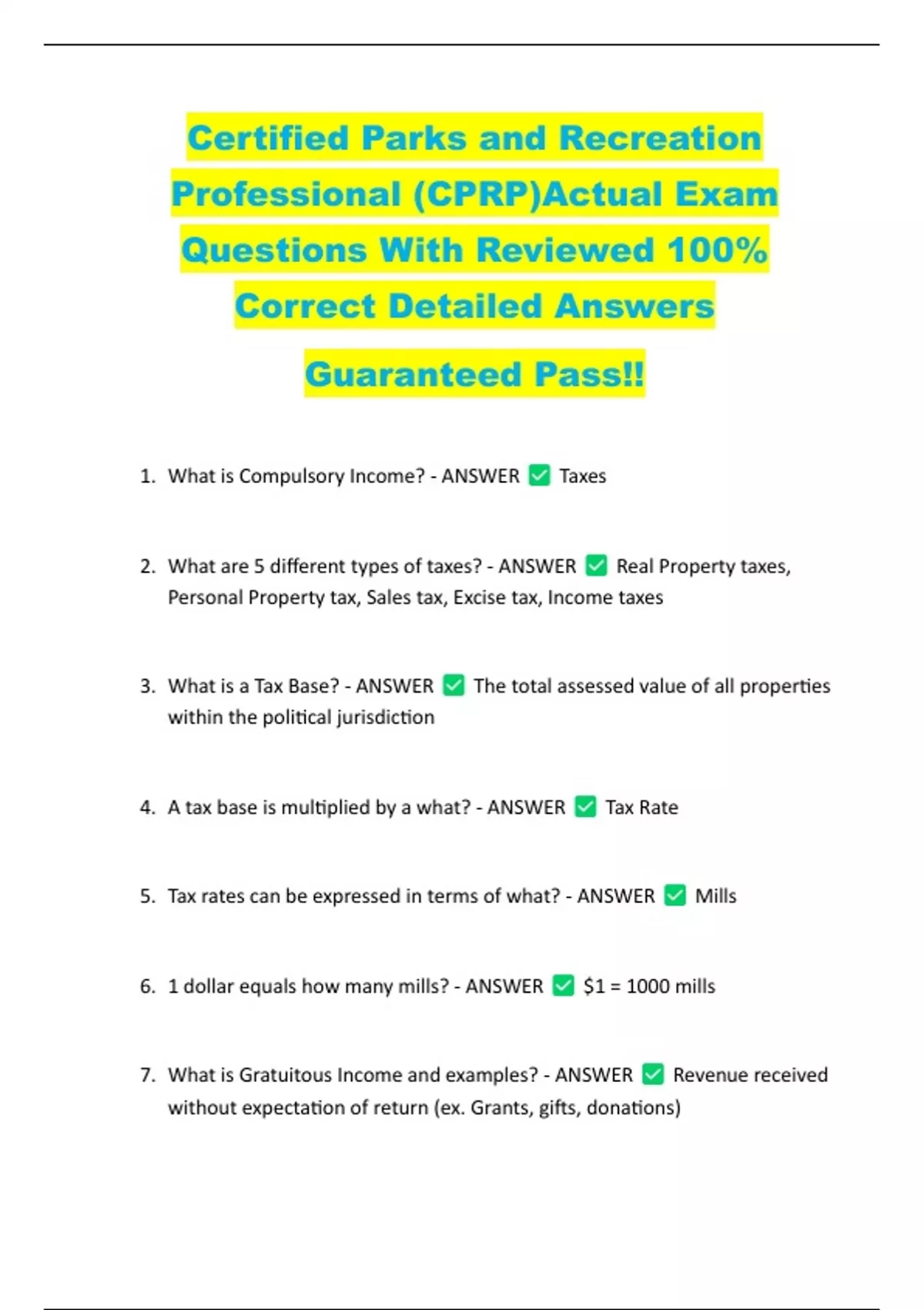 Certified Parks and Recreation Professional (CPRP)Actual Exam Questions ...