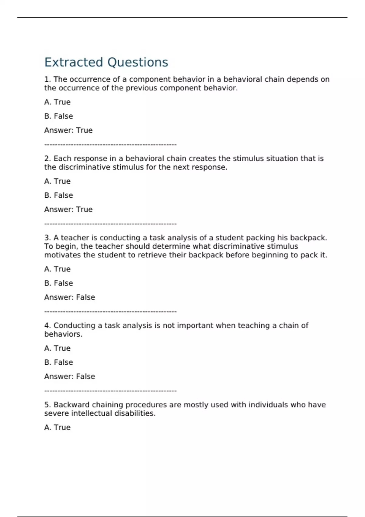 Test Bank, quizzes; Behavior Modification Principles and Procedures ...
