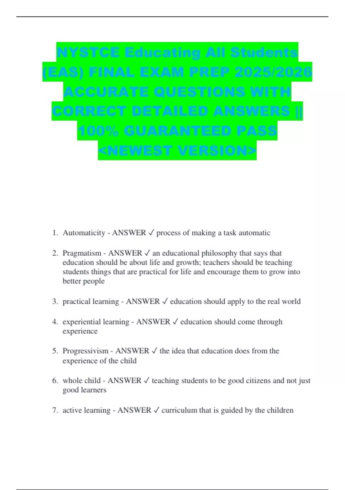 NYSTCE Educating All Students (EAS) FINAL EXAM PREP 2025/2026 ACCURATE ...