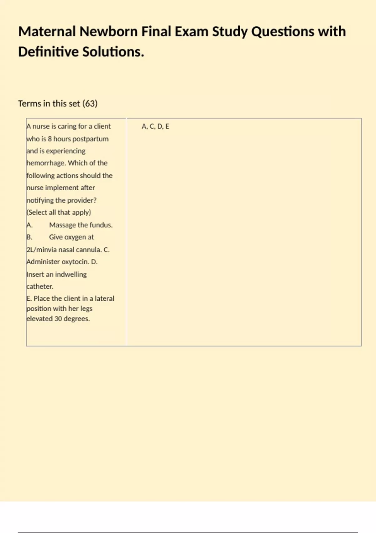 Maternal Newborn Final Exam Study Questions with Definitive Solutions ...