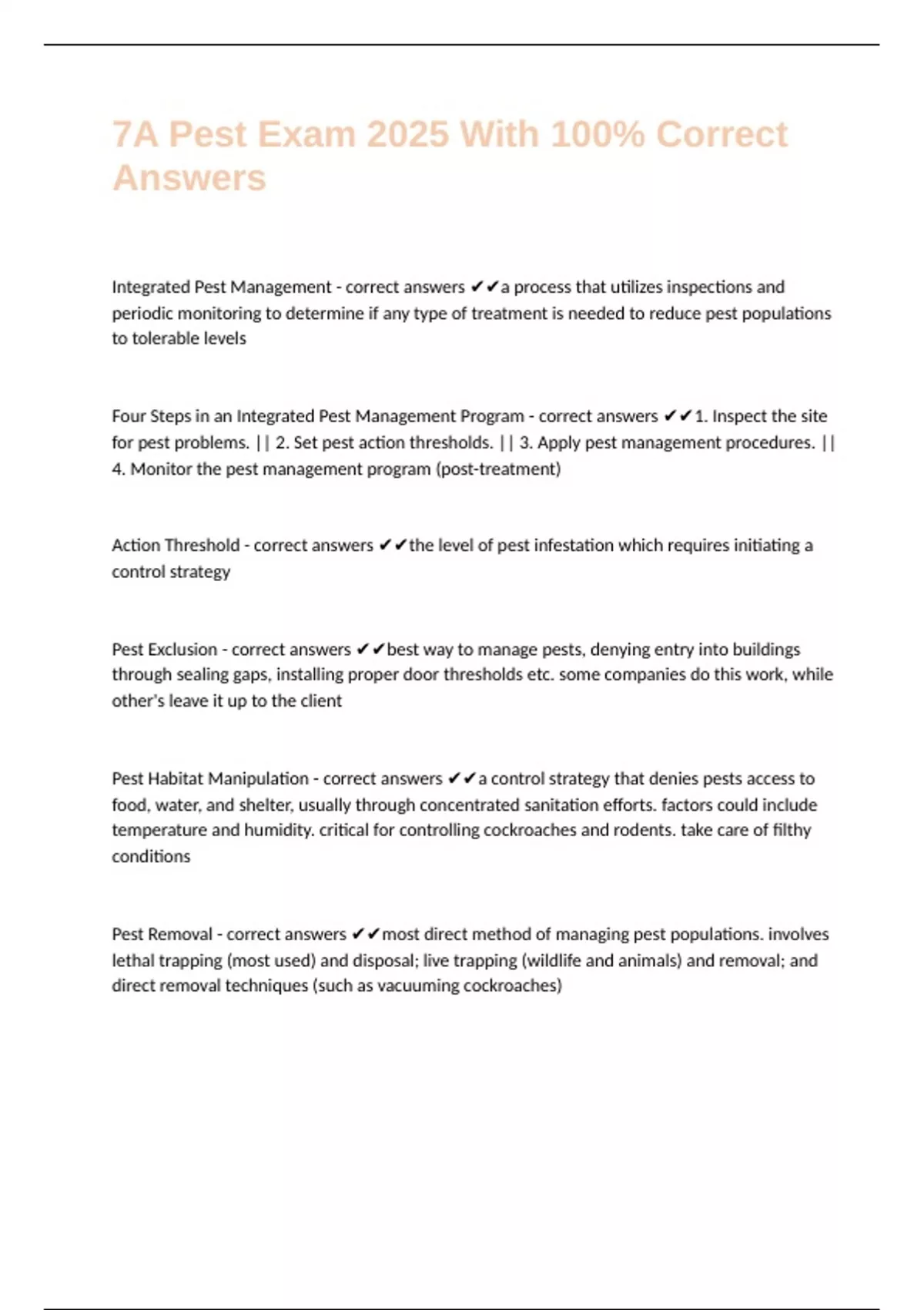 7A Pest Exam 2025 With 100% Correct Answers - 7A Pest E - Stuvia US