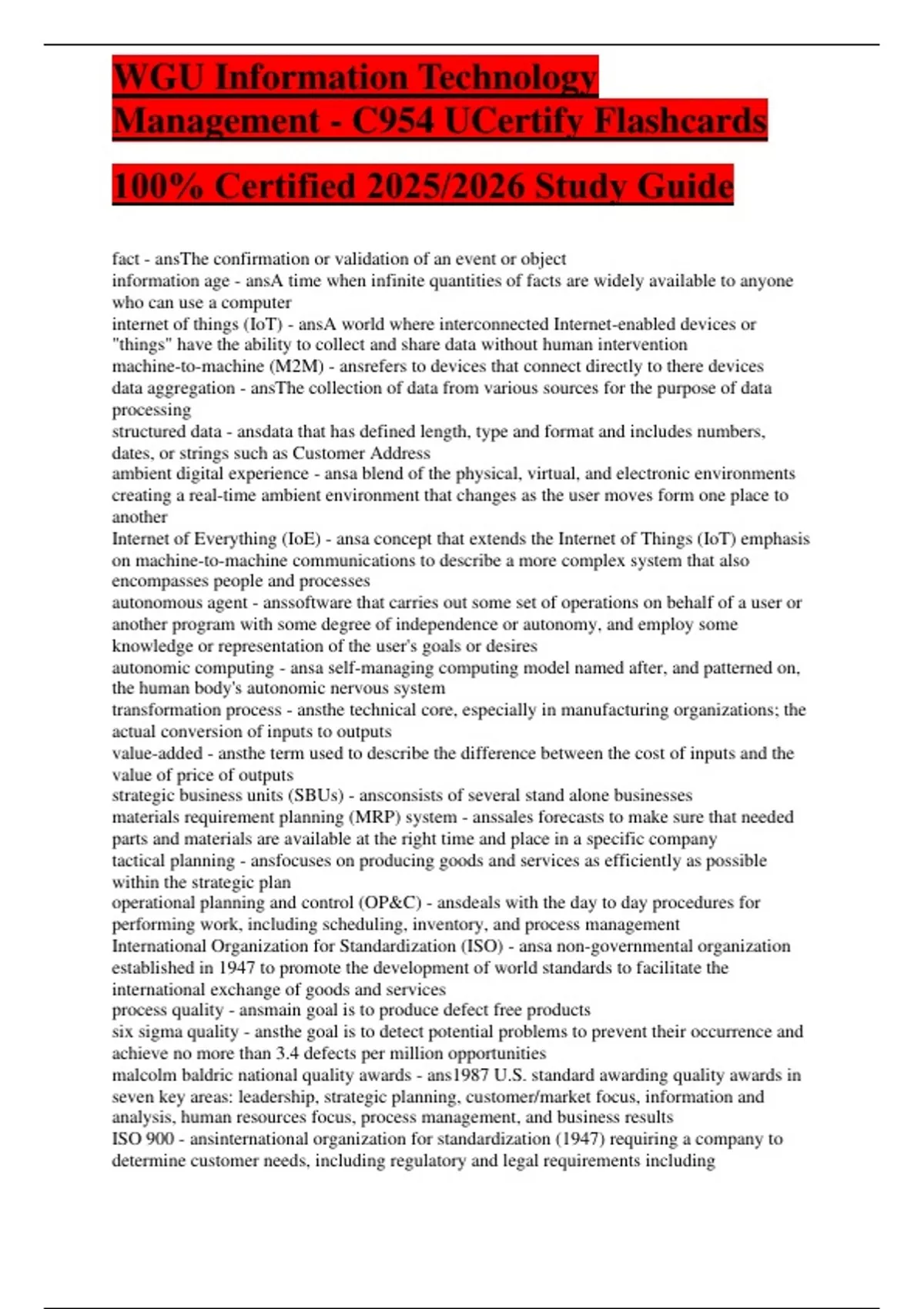 WGU C954, IT Management flashcards, UCertify WGU, 2025 study guide, information systems, cloud ...