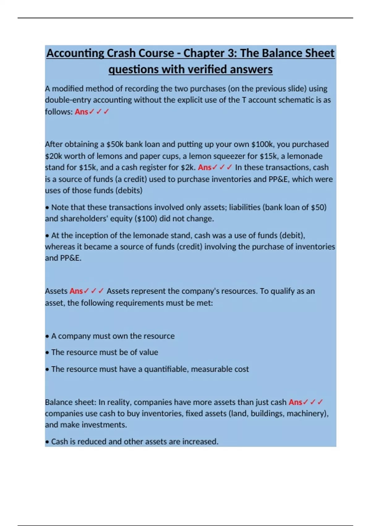 Accounting Crash Course - Chapter 3: The Balance Sheet questions with ...