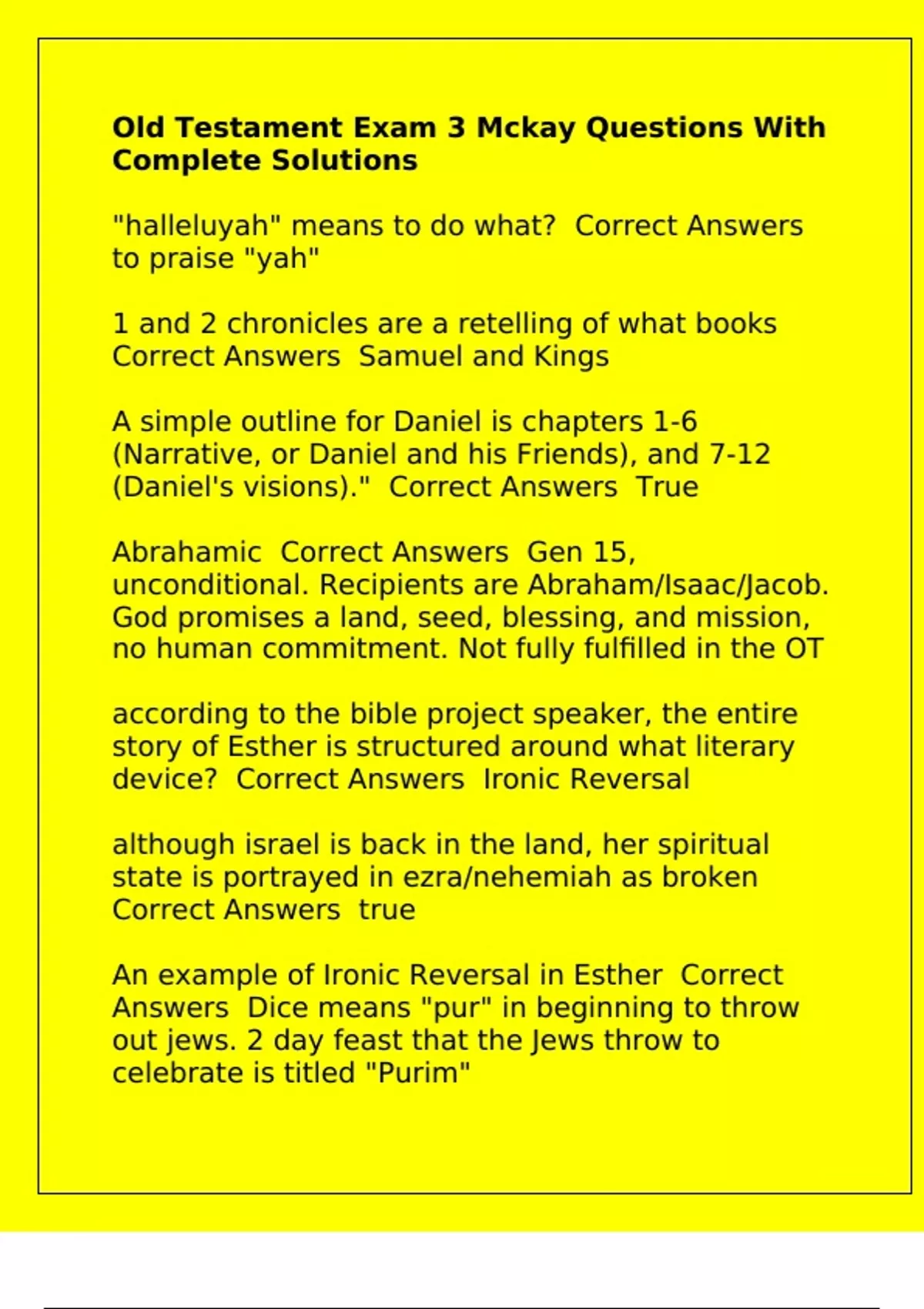 Old Testament Exam 3 Mckay Questions With Complete Solutions - Old ...