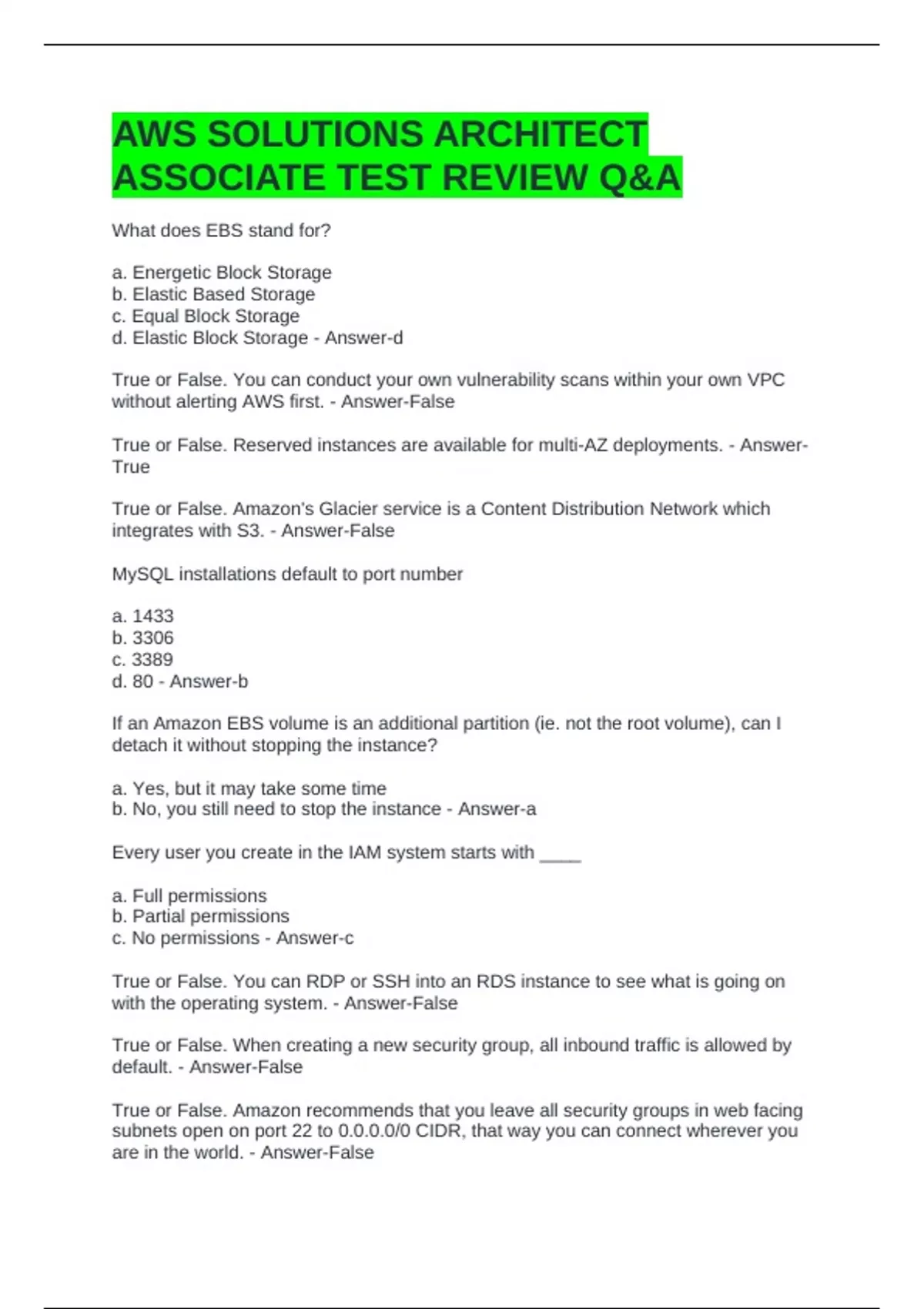 AWS - SOLUTIONS ARCHITECT ASSOCIATE (PRACTICE EXAM 2) QUESTIONS AND ...
