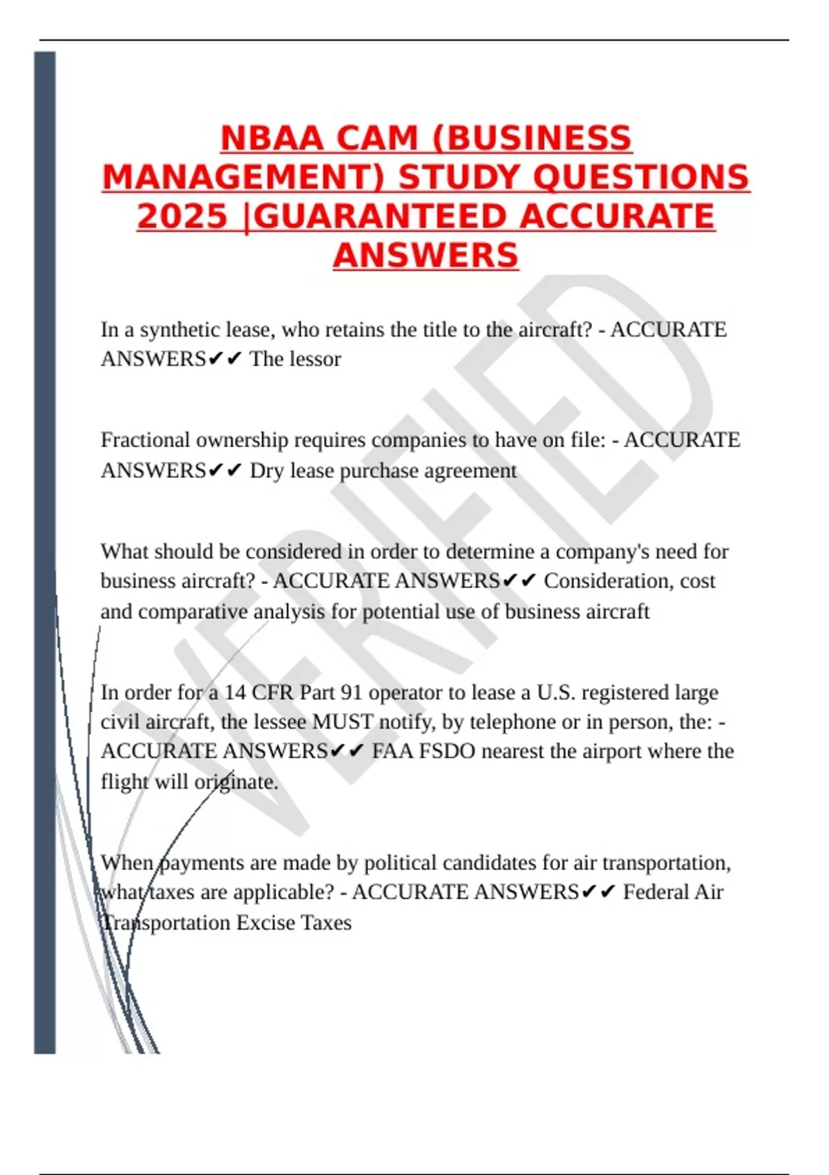 NBAA CAM (BUSINESS MANAGEMENT) STUDY QUESTIONS 2025 |GUARANTEED ...