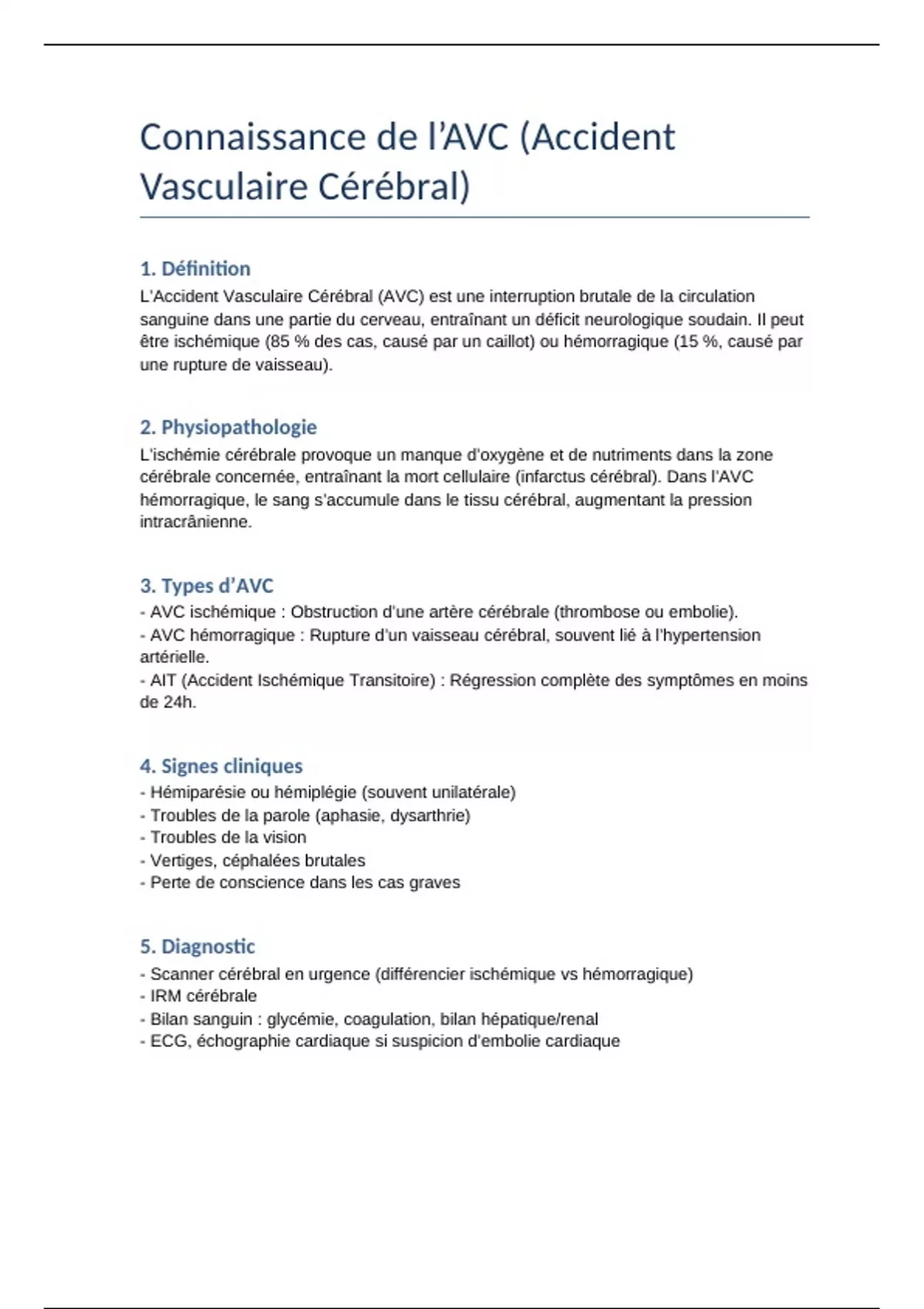 Résumé Fiche complète AVC – IFSI – Définition, Prise en charge, rôle IDE - Diplôme infirmier ...
