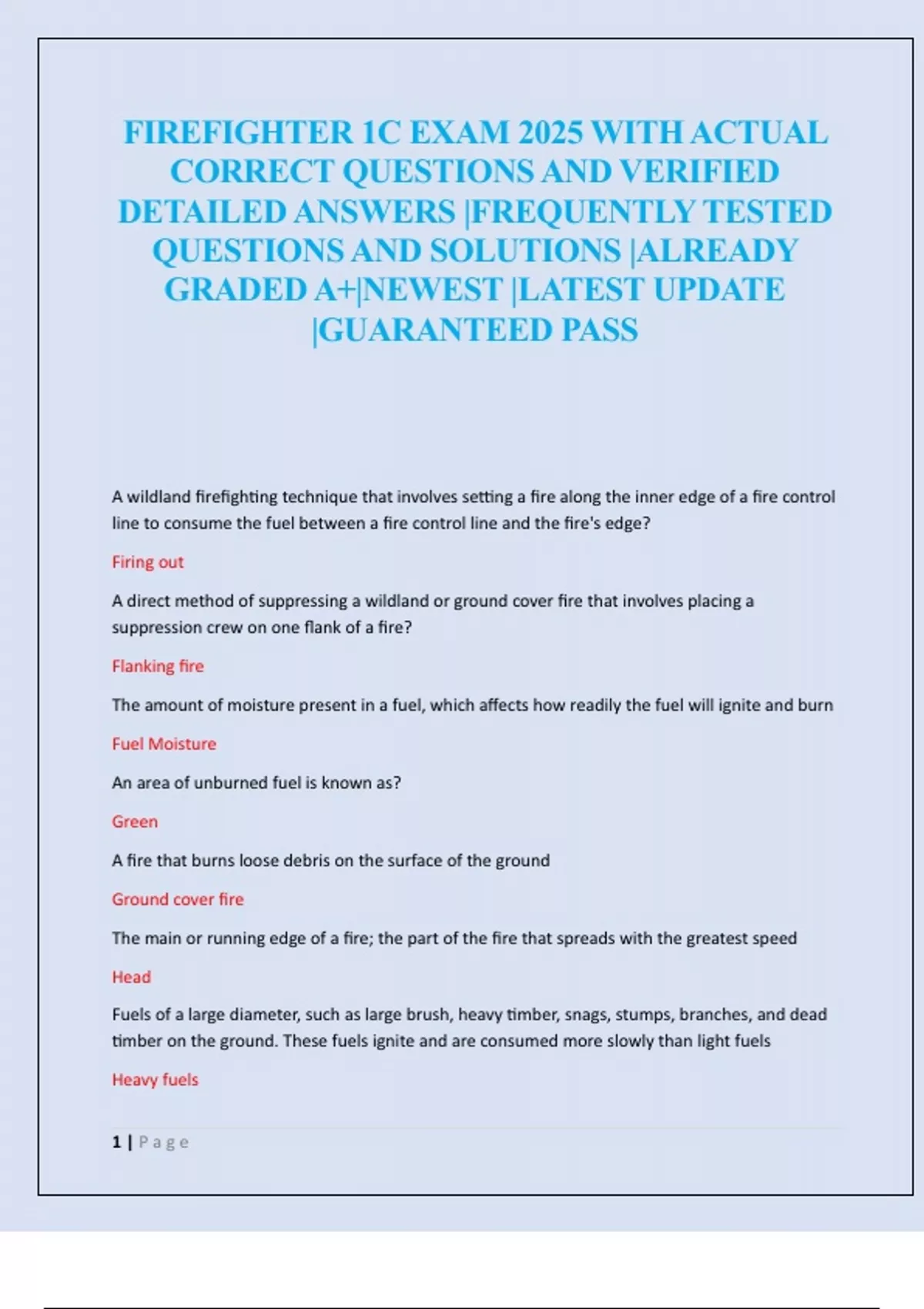 FIREFIGHTER 1C EXAM 2025 WITH ACTUAL CORRECT QUESTIONS AND VERIFIED ...