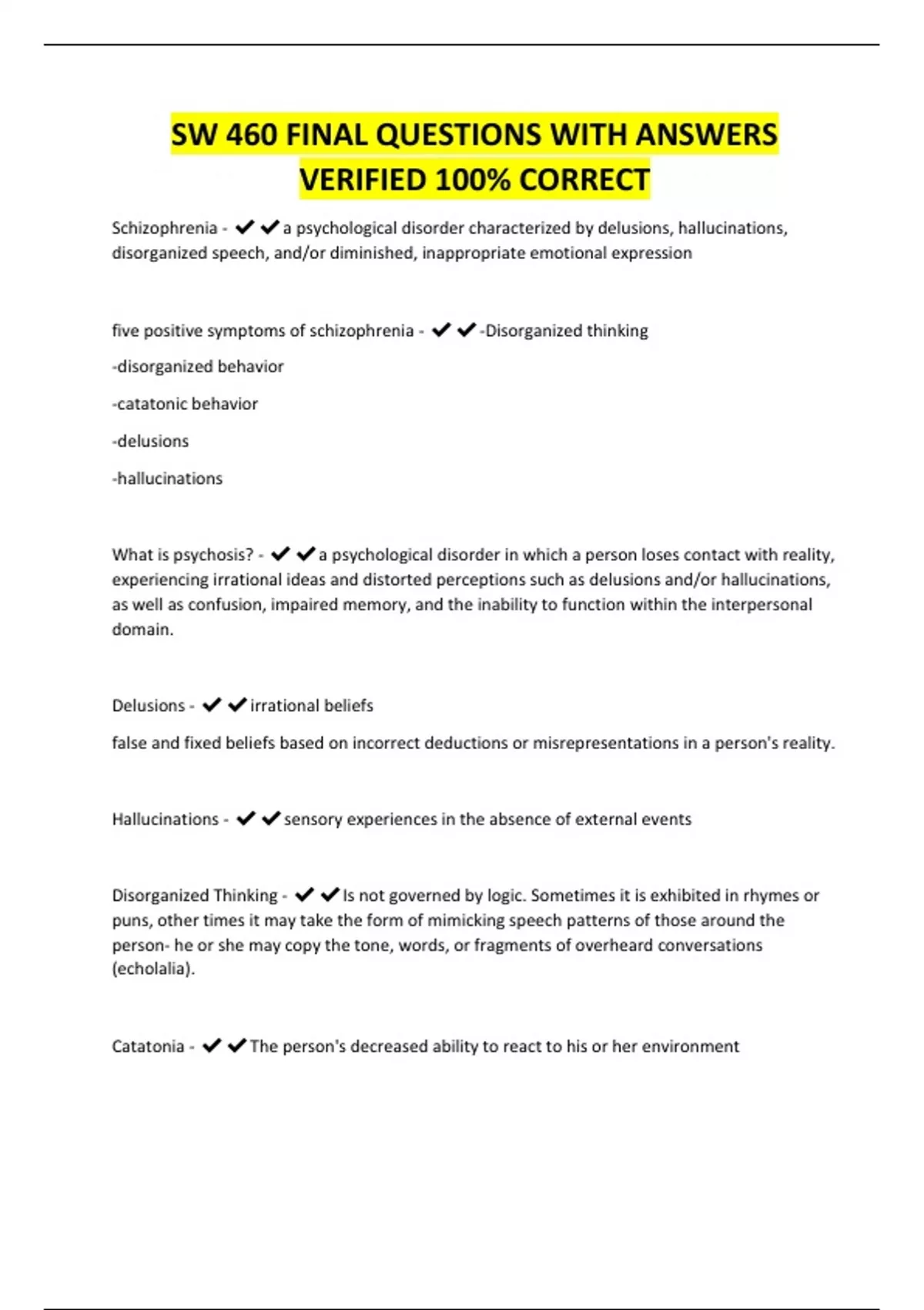 SW 460 FINAL QUESTIONS WITH ANSWERS VERIFIED 100% CORRECT - 460 - Stuvia US
