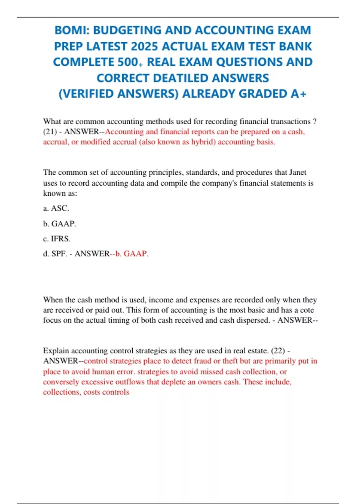 BOMI: BUDGETING AND ACCOUNTING EXAM PREP LATEST 2025 ACTUAL EXAM TEST ...