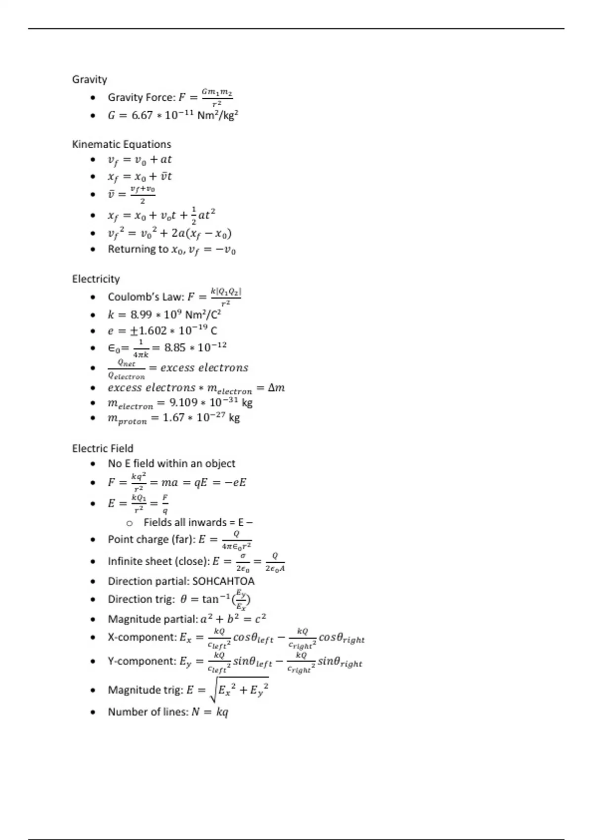 Physics 2 Equations Sheet with ALL Equations - PHY-112 (PHY112) - Stuvia US