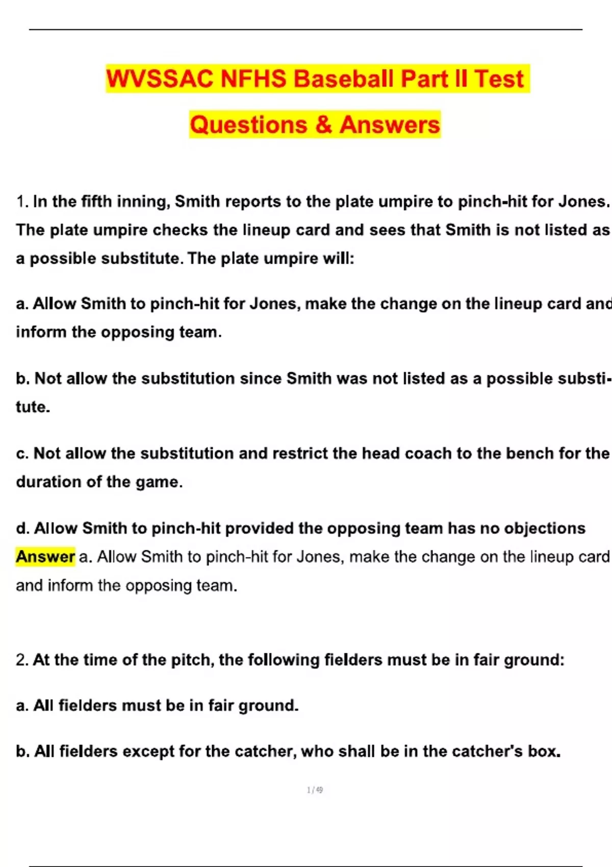 2025 NFHS WVSSAC Baseball Part II Test (Latest 2025 / 2026 Update ...