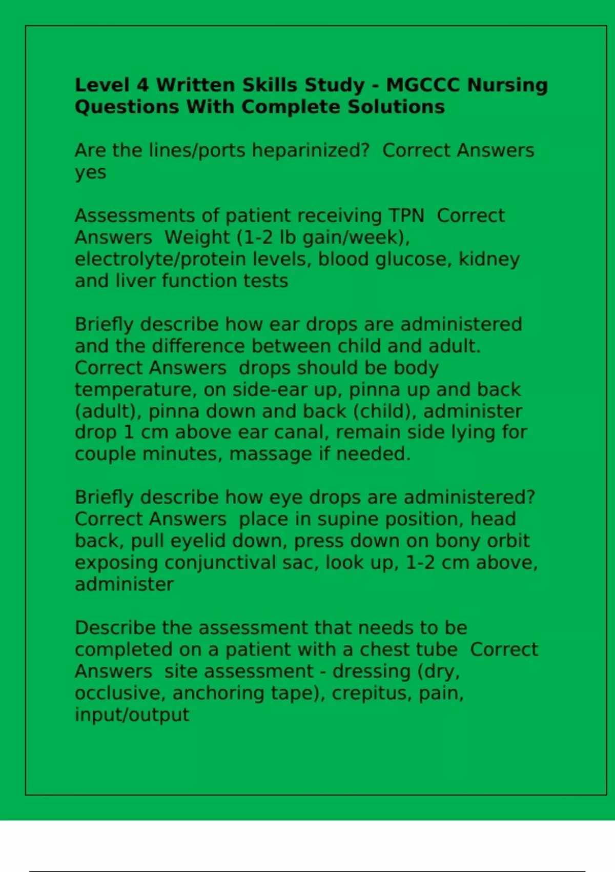 Level 4 Written Skills Study - MGCCC Nursing Questions With Complete ...